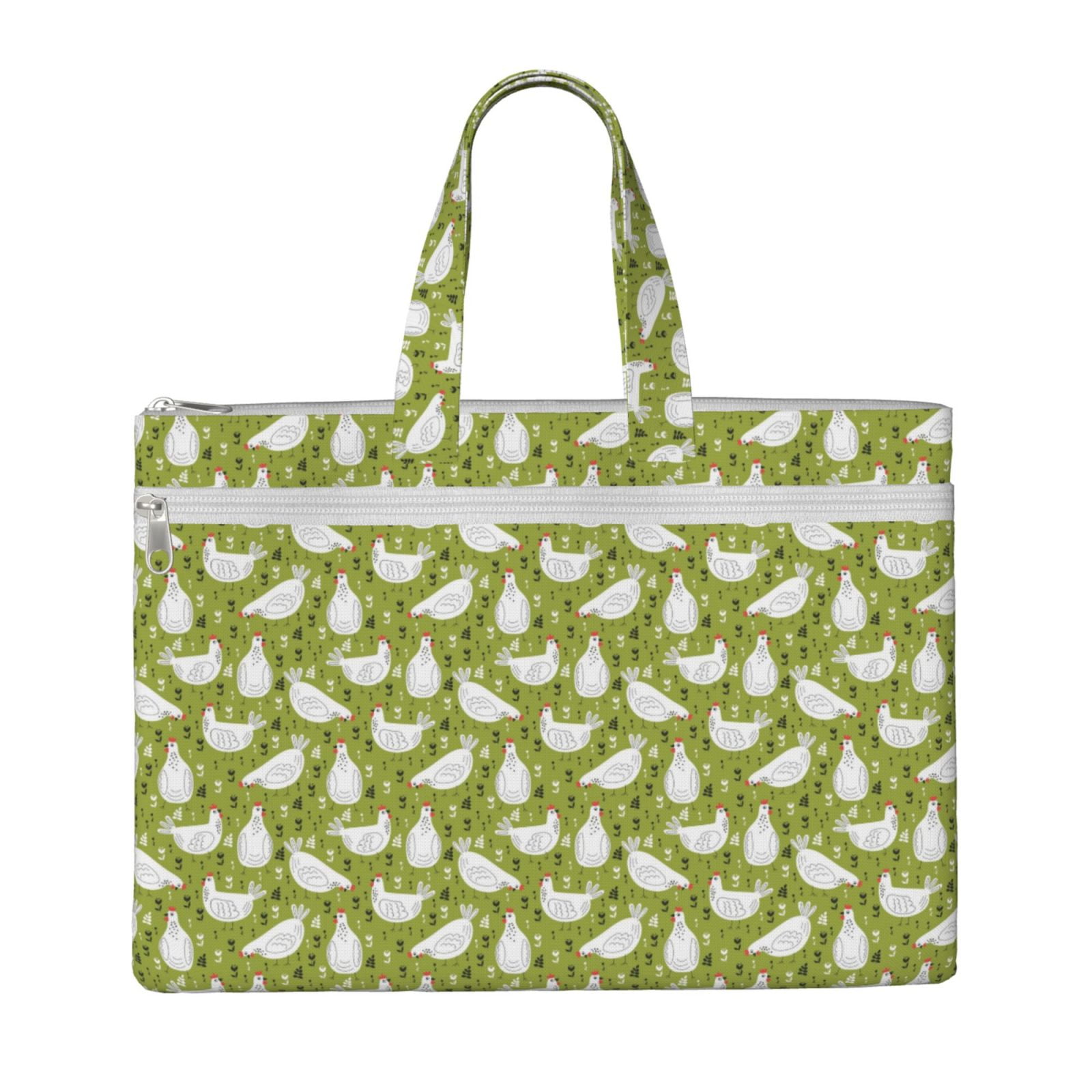 Cauagu Lovely Chickens Pattern Canvas Tote File Bag, Zipper Tote Bag ...