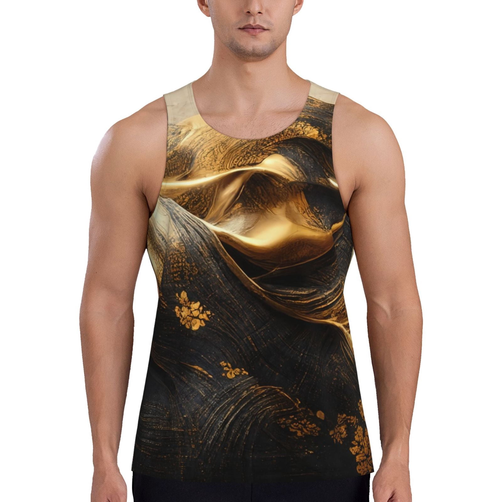 Cauagu Luxurious Gold Flow Print Men's Sleeveless Muscle Shirts,Tank ...