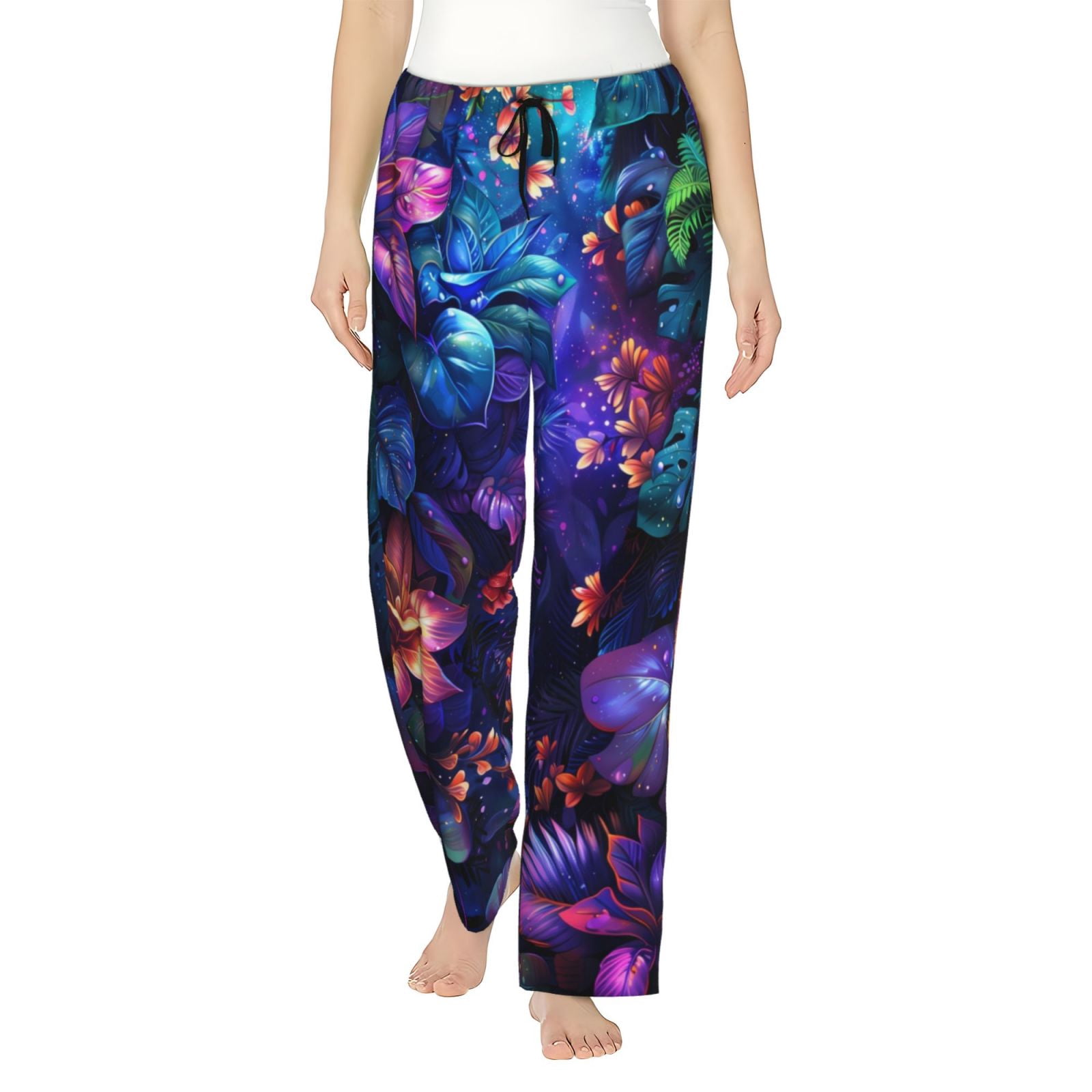 Cauagu Magic Colorful Forest Leaves Pajama Pants for Women Loose Fit ...