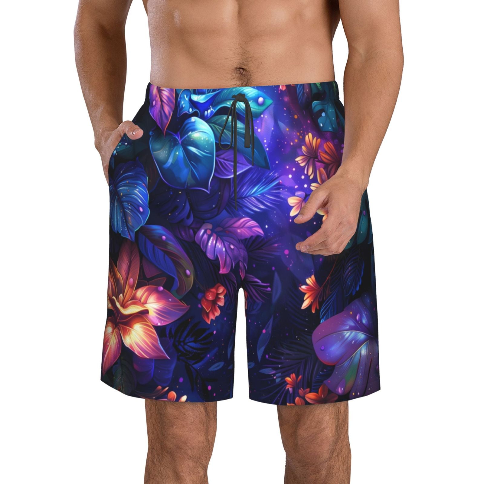 Cauagu Magic Colorful Forest Leaves Print Men's Swim Trunks,Hawaiian ...