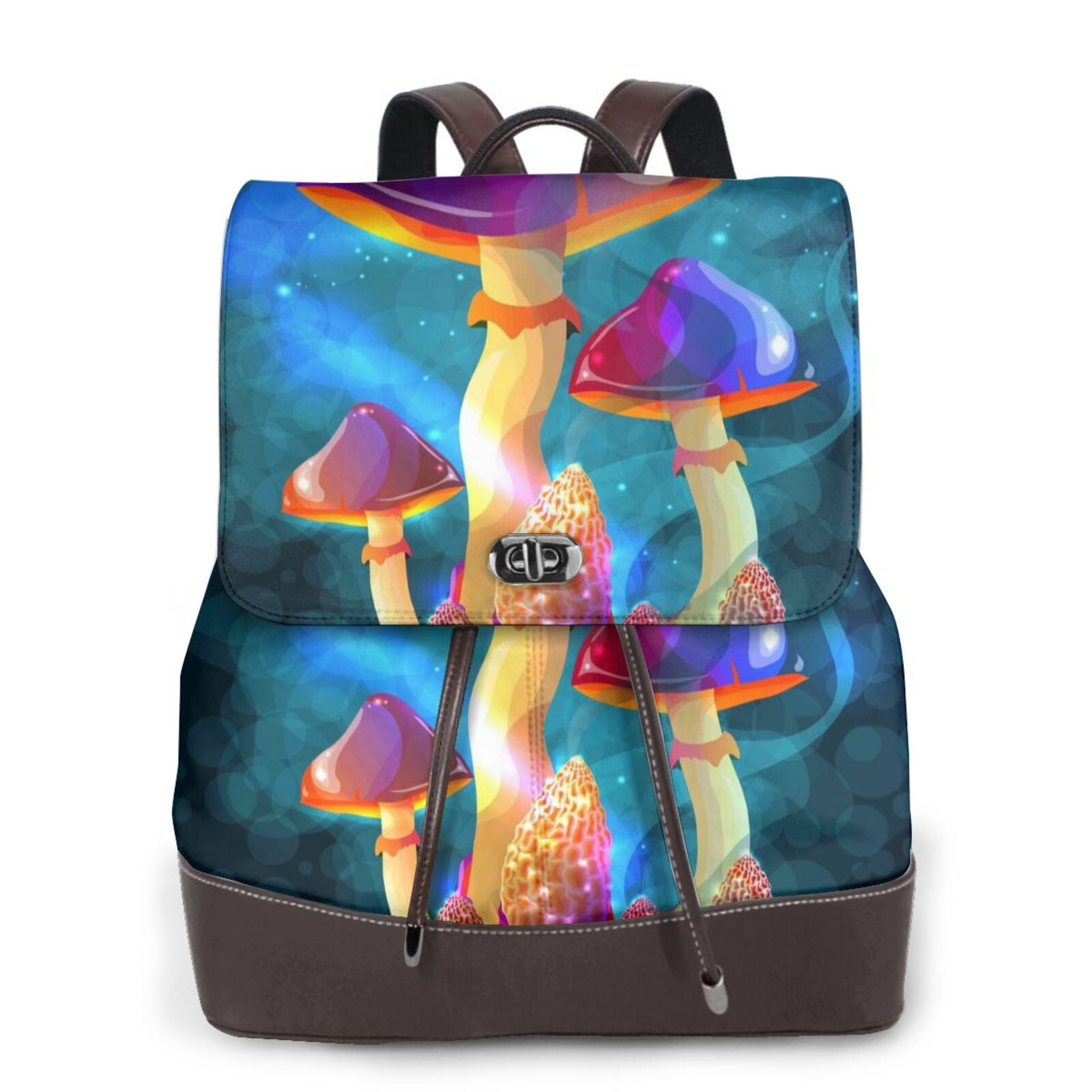 Cauagu Magic Mushrooms ,Fireflies Print Women's PU Leather Backpack ...