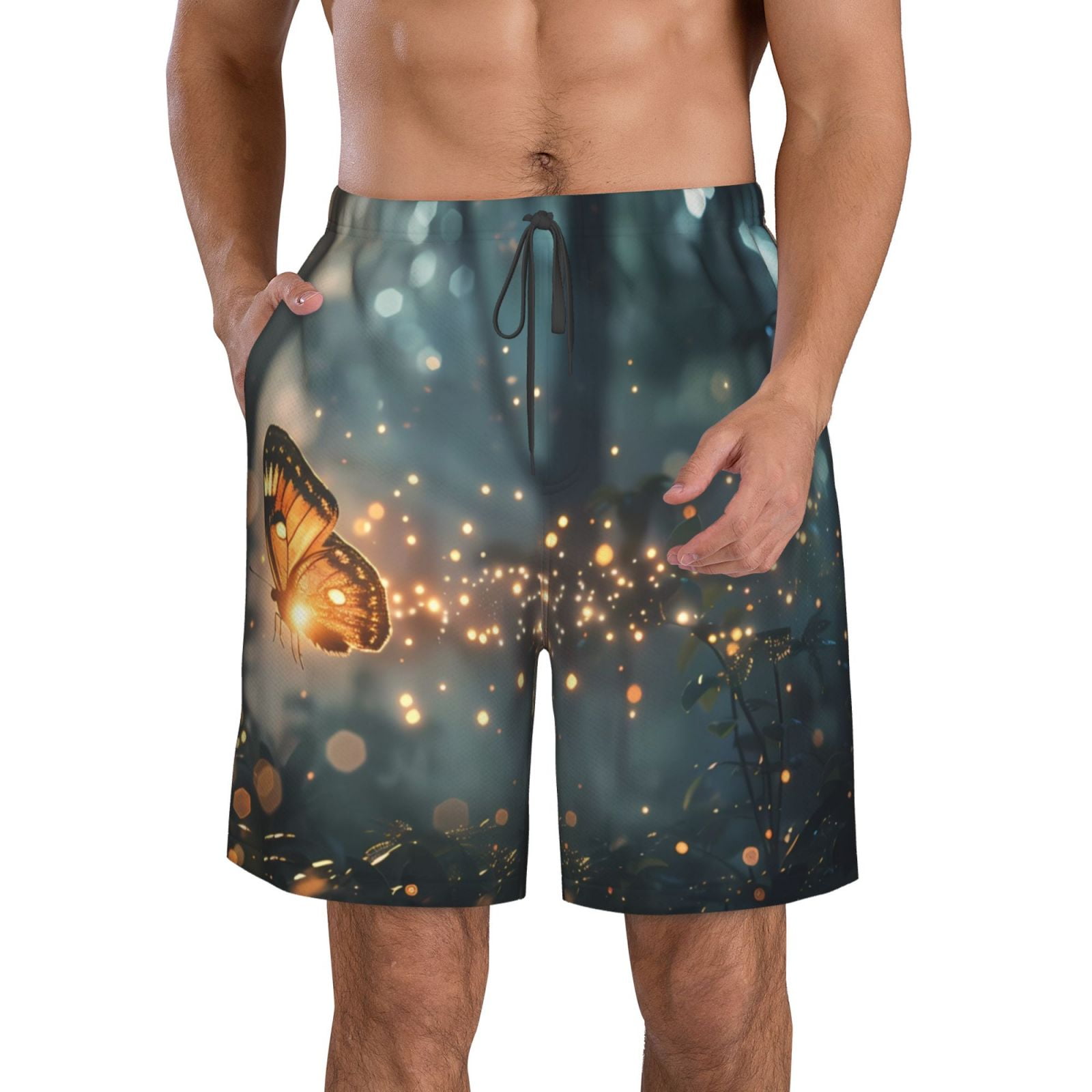 Cauagu Magical Butterfly In Forest Print Men's Swim Trunks,Hawaiian ...