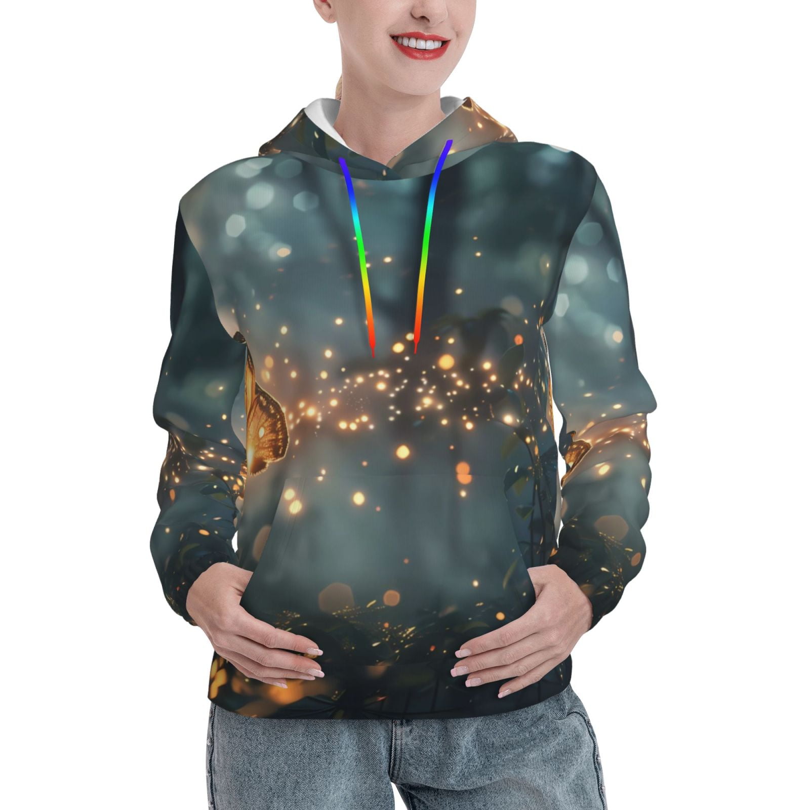 Cauagu Magical Butterfly In Forest for Women's Hooded Sweatshirts Pullover Hoodie for Women Fall ...