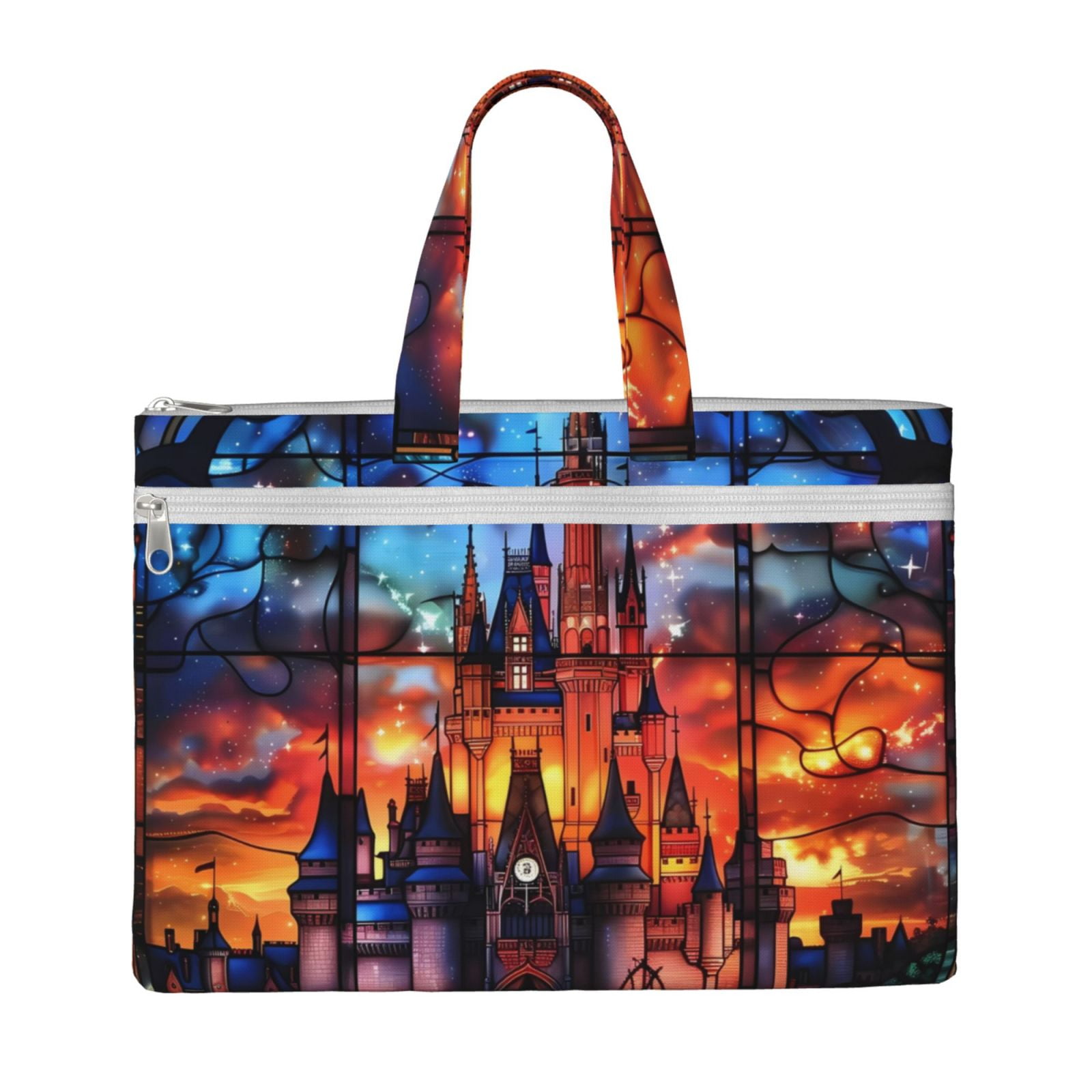 Cauagu Magical Stained Glass Castle Pattern Canvas Tote File Bag ...