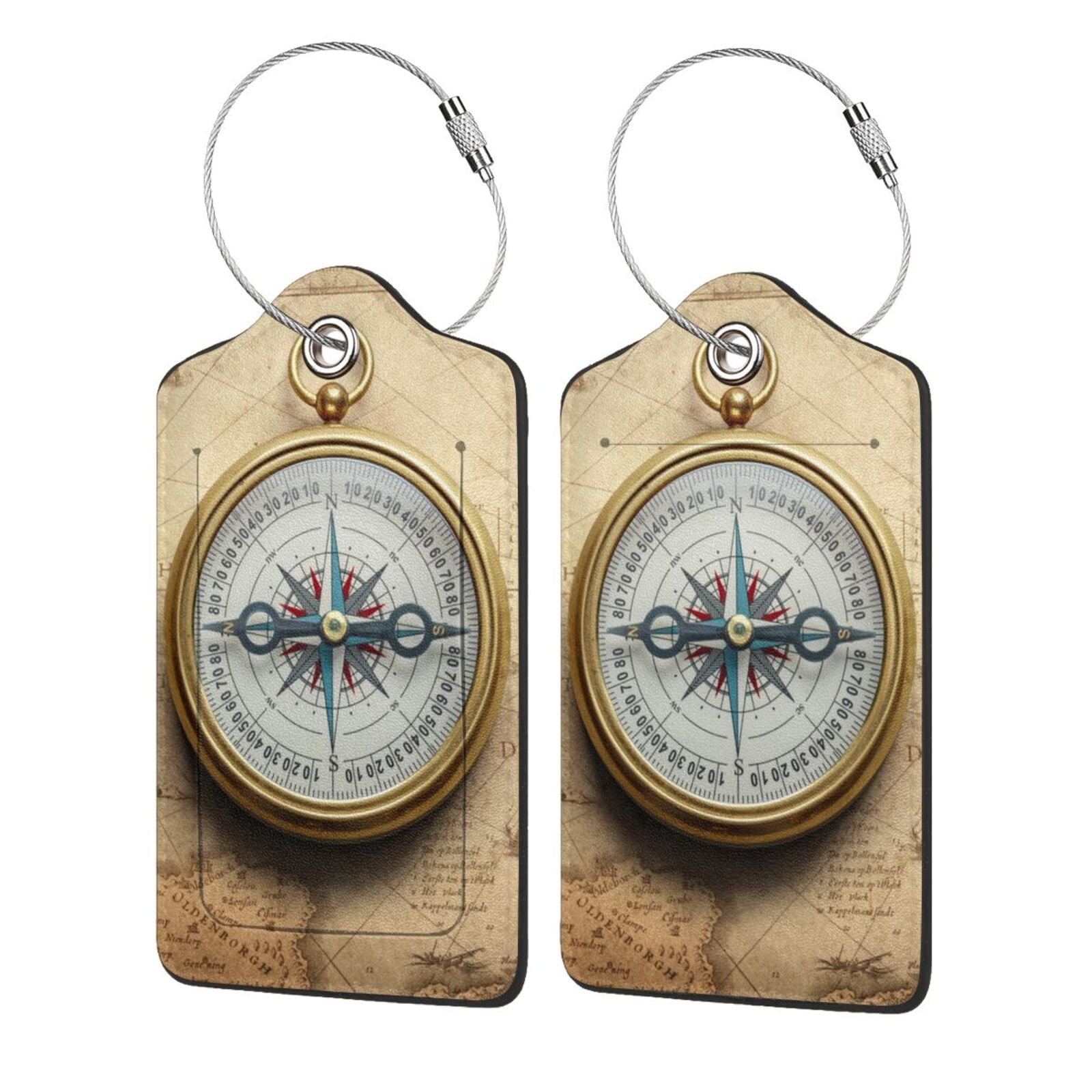 Cauagu Magnetic Old Compass On World Map Pattern Luggage Tags,Leather ...