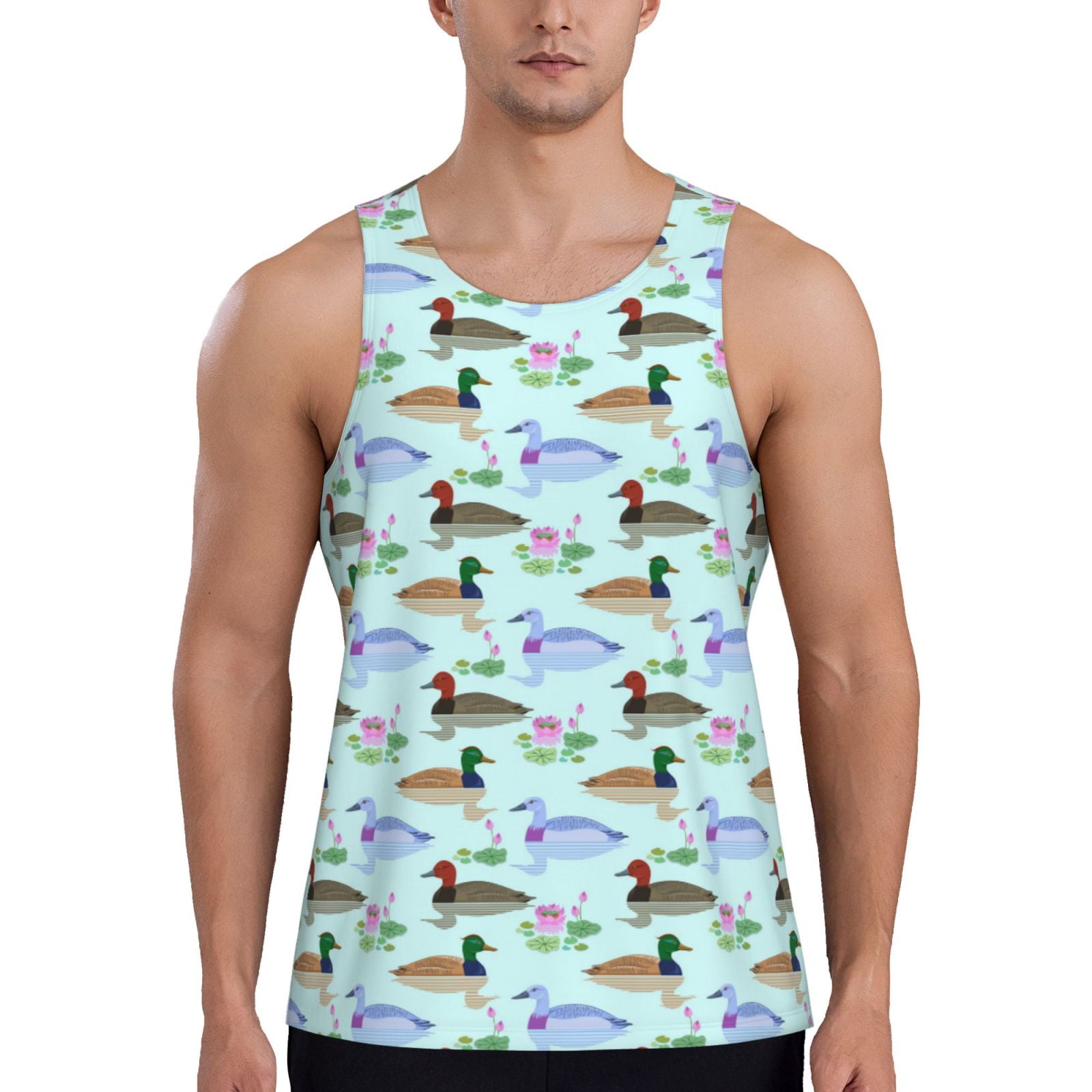 Cauagu Mallard Duck Of Lotus Flowers Print Men's Sleeveless Muscle ...
