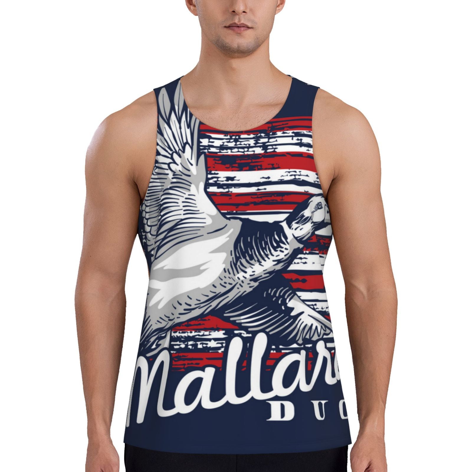 Cauagu Mallard Duck With American Flag Print Men's Sleeveless Muscle ...
