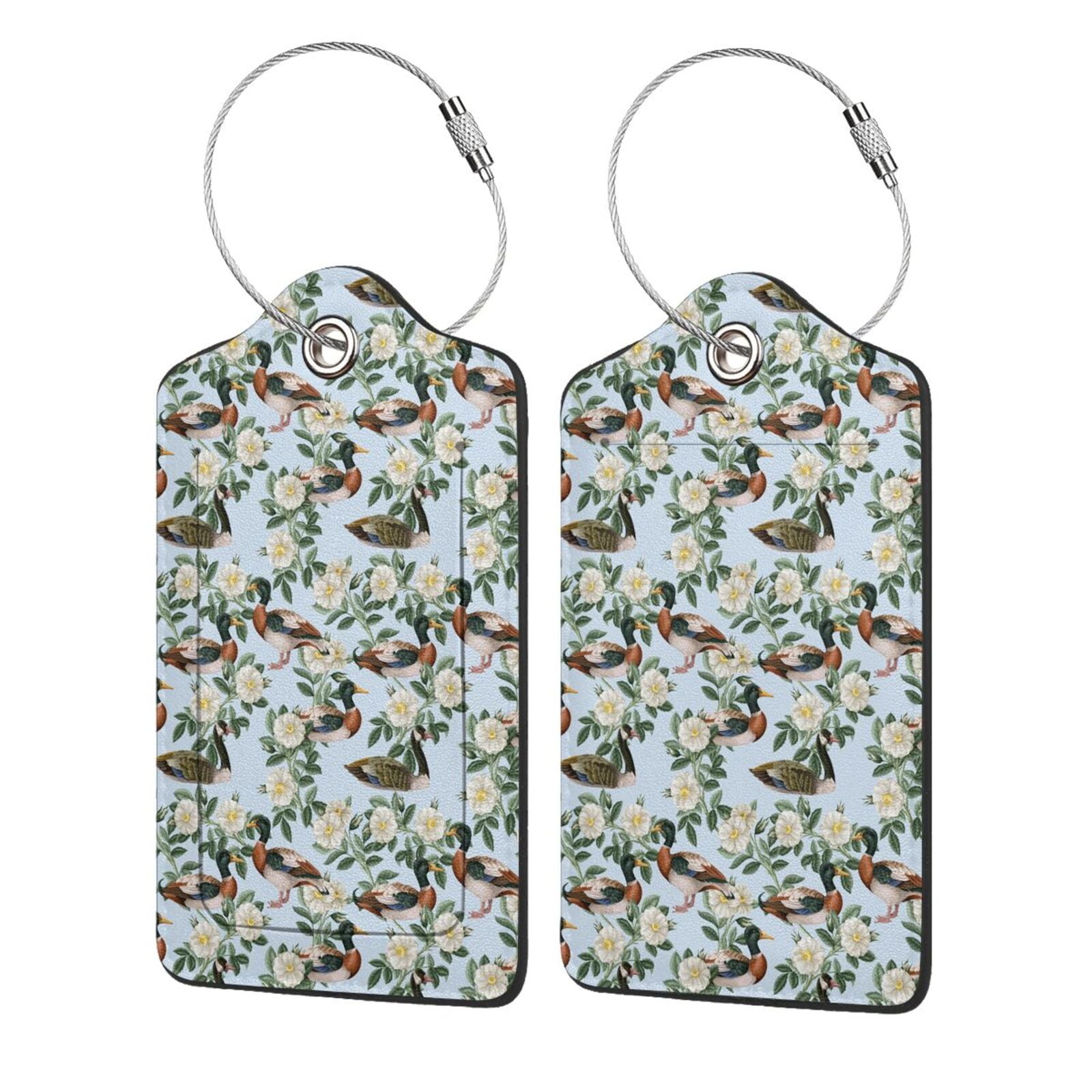Cauagu Mallard Ducks And Roses Pattern Luggage Tags,Leather Luggage ...