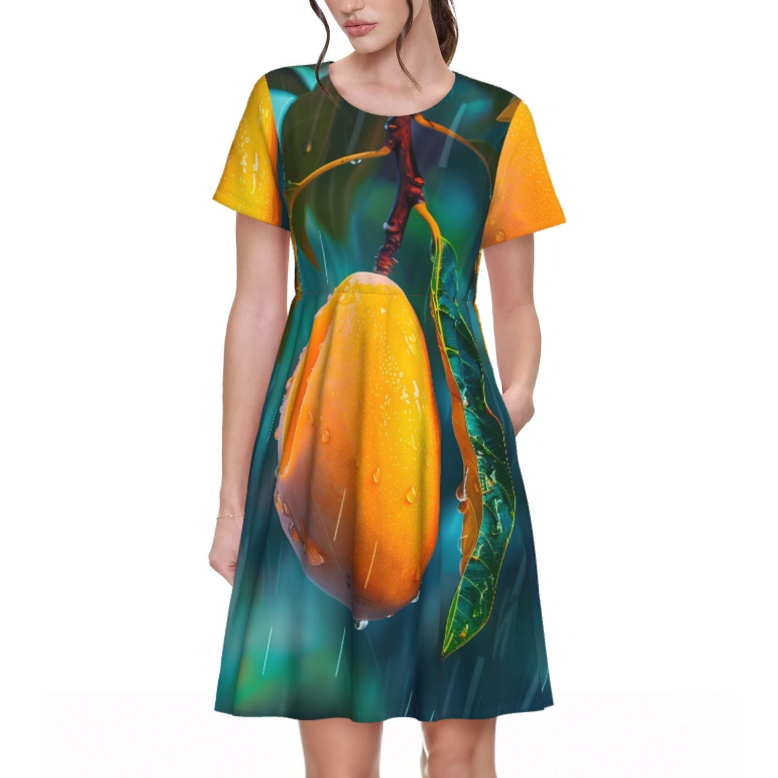 Cauagu Mango In The Rain Print Summer Dresses for Women 2025 Loose ...