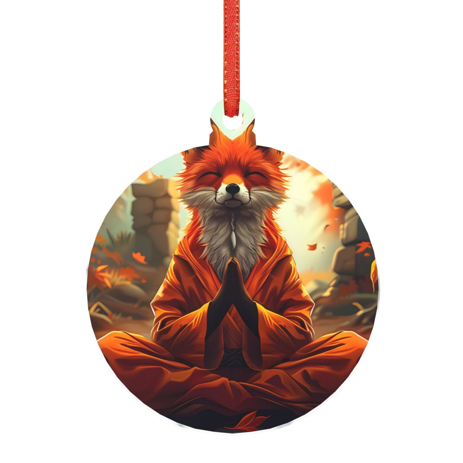 Cauagu Maple Leaf Meditating Fox Pattern Acrylic Christmas Pendant,1 ...