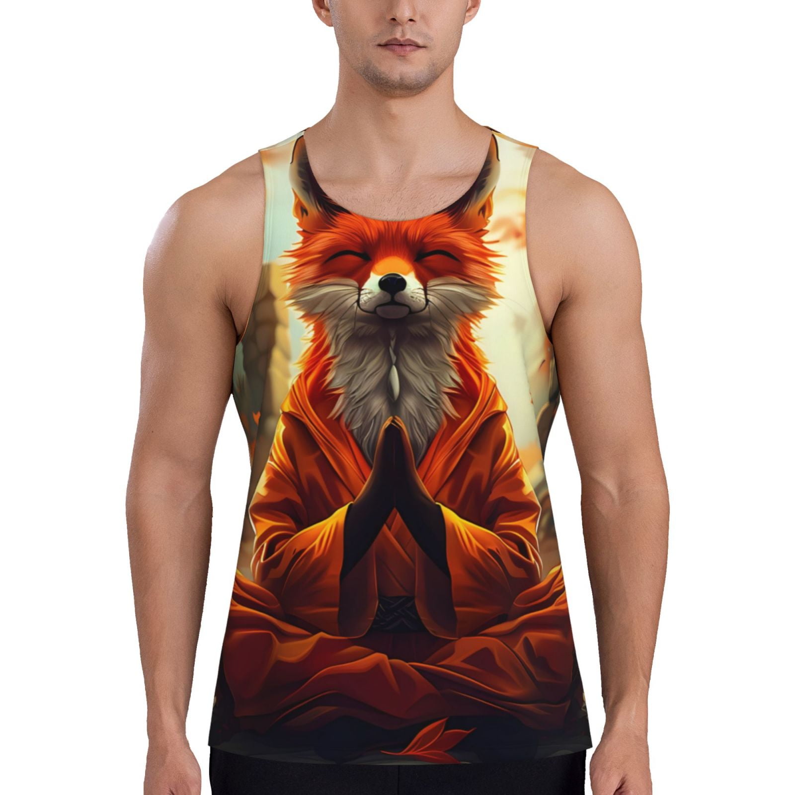 Cauagu Maple Leaf Meditating Fox Print Men's Sleeveless Muscle Shirts ...