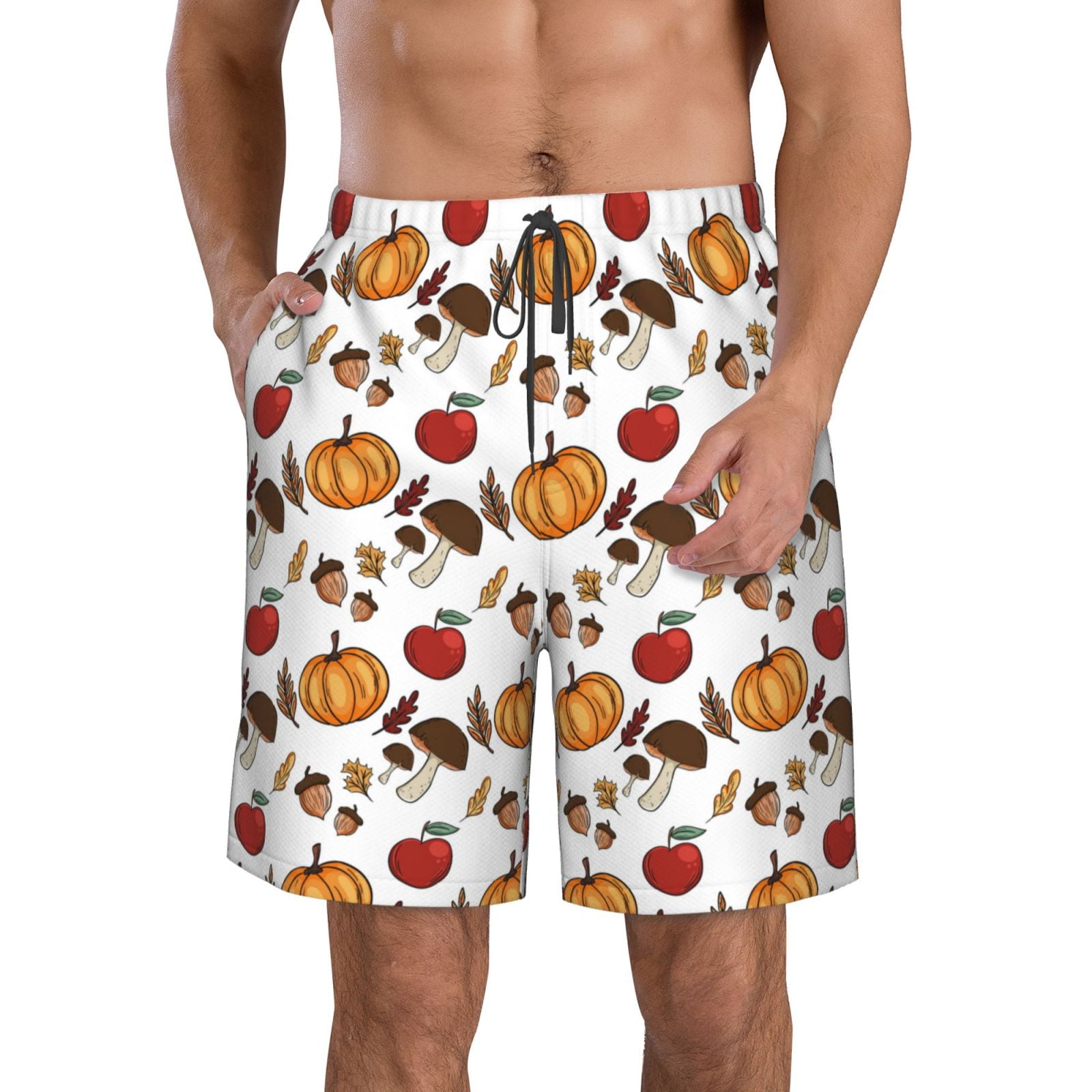 Cauagu Maple leaf nut Mushroom Print Men's Swim Trunks,Hawaiian Bathing ...