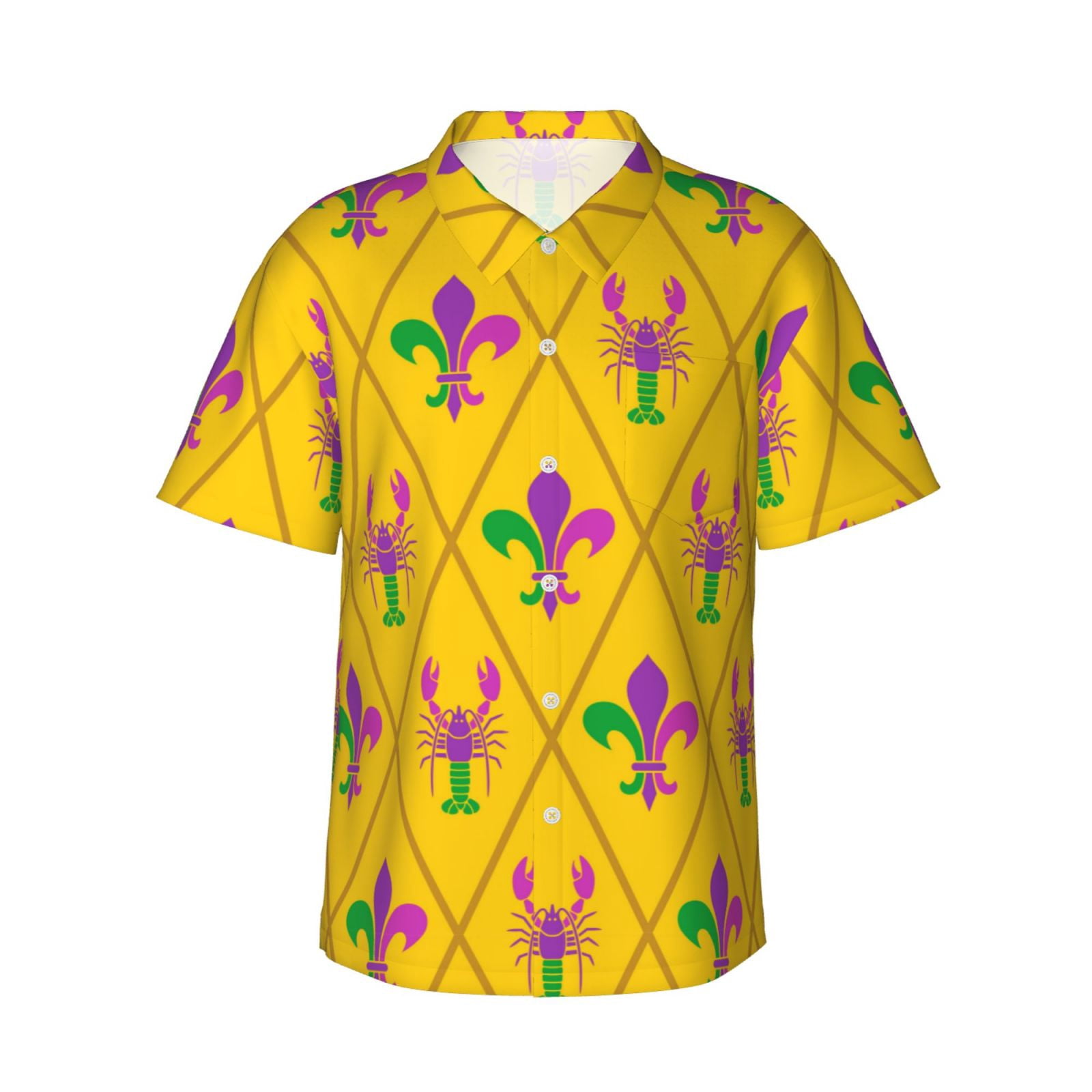 Cauagu Mardi Gras Crayfish and Fleur de lis Print Hawaiian Shirt for ...
