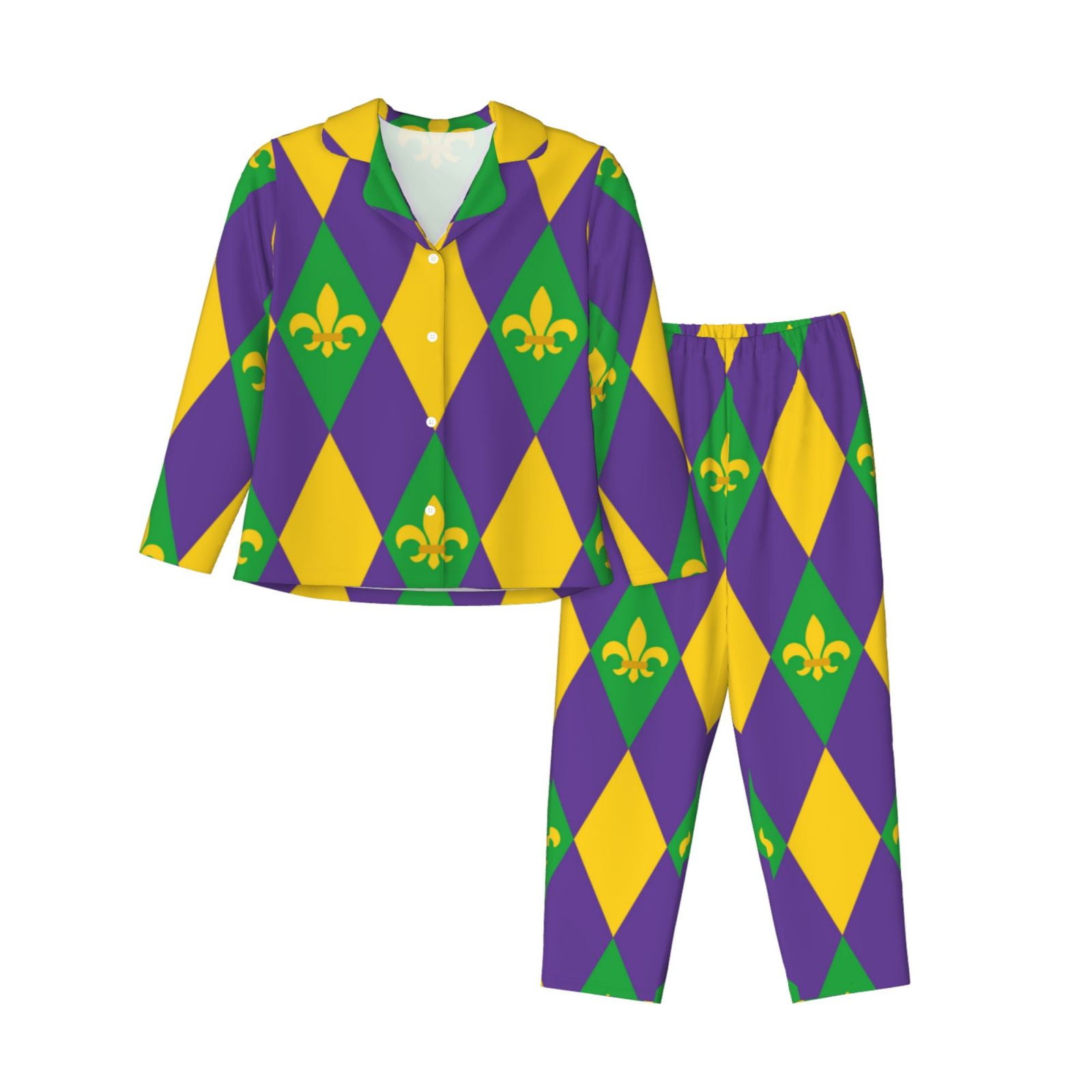 Cauagu Mardi Gras Print Women's Long-Sleeve Pajamas Set Soft Pj Lounge ...