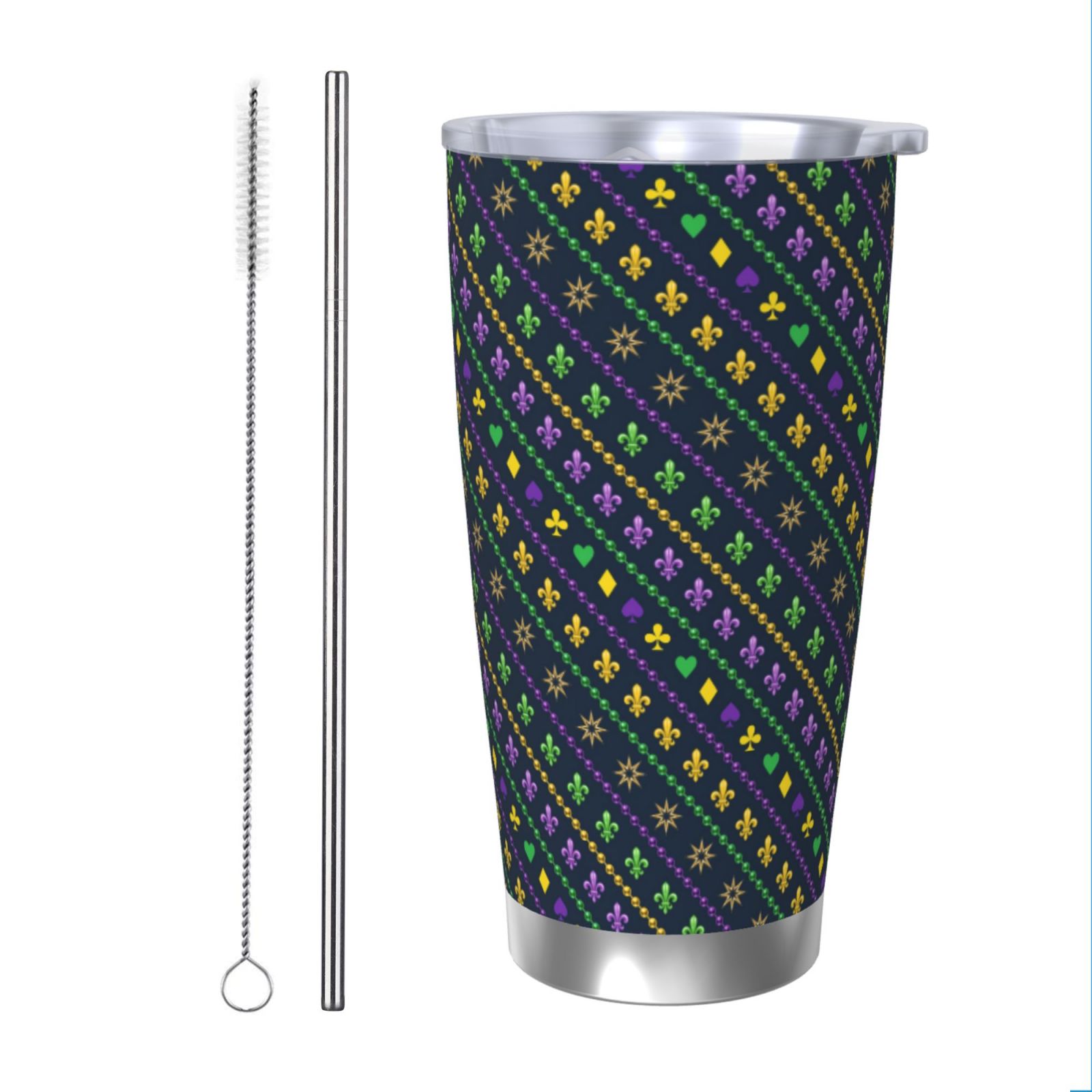 Cauagu Mardi Gras Strings of Beads Pattern 20oz Tumbler,Stainless Steel ...