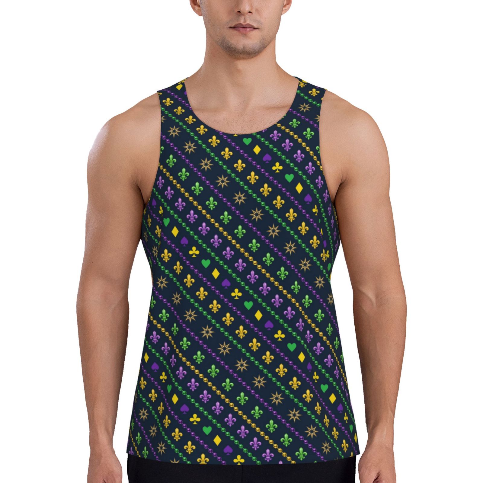 Cauagu Mardi Gras Strings of Beads Print Men's Sleeveless Muscle Shirts ...