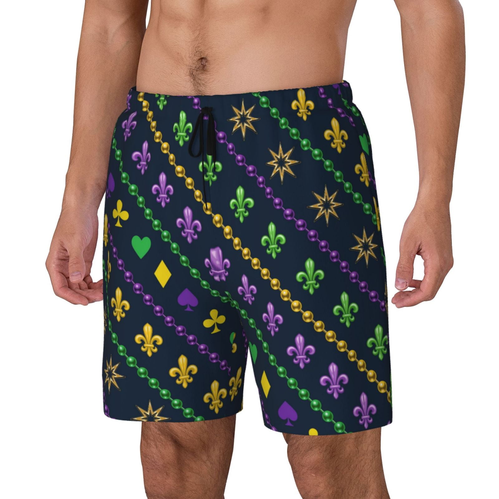 Cauagu Mardi Gras Strings of Beads Print Mens Swim Trunks Quick Dry ...