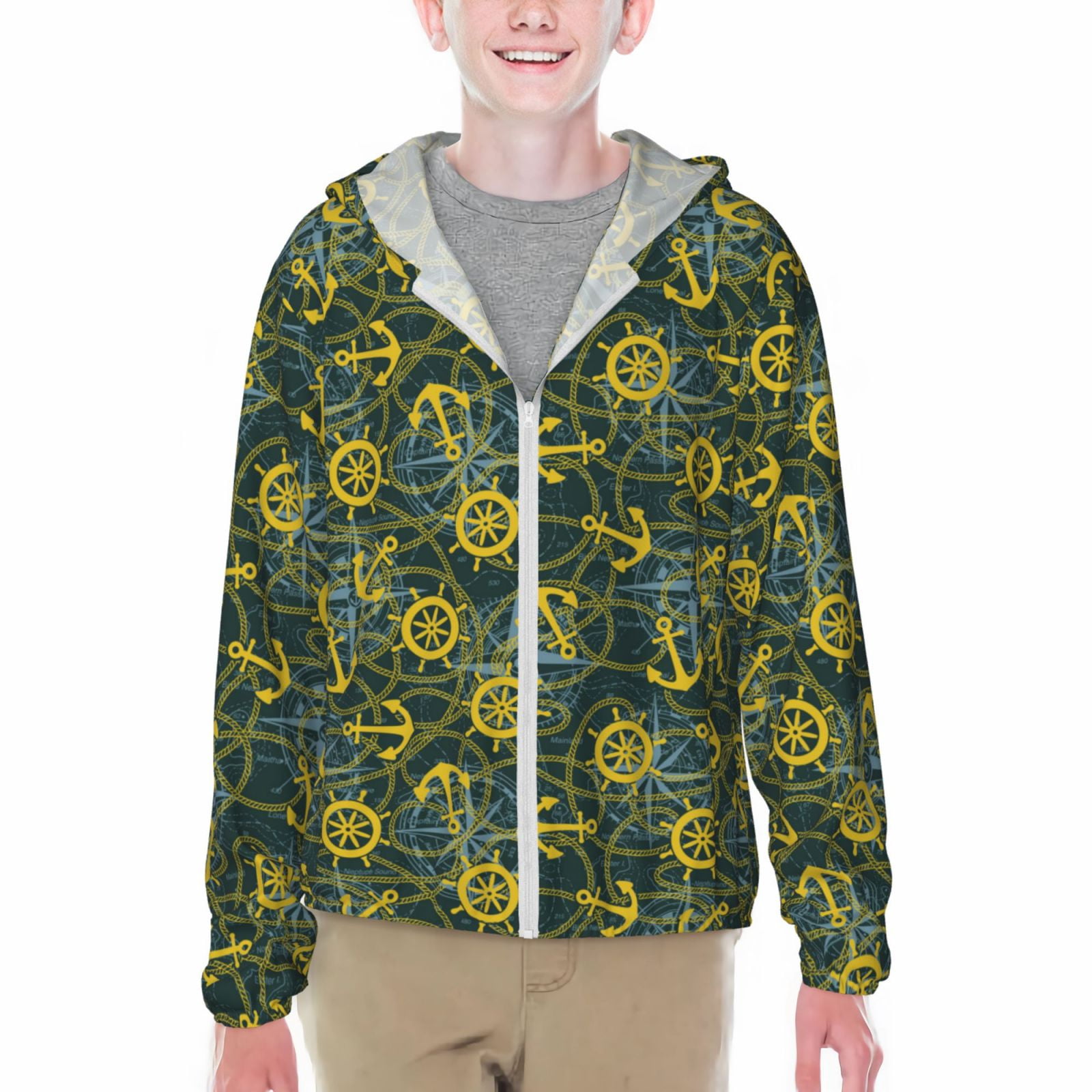 Cauagu Marine Anchors And Compass Print Sun Protection Jacket for Teen ...