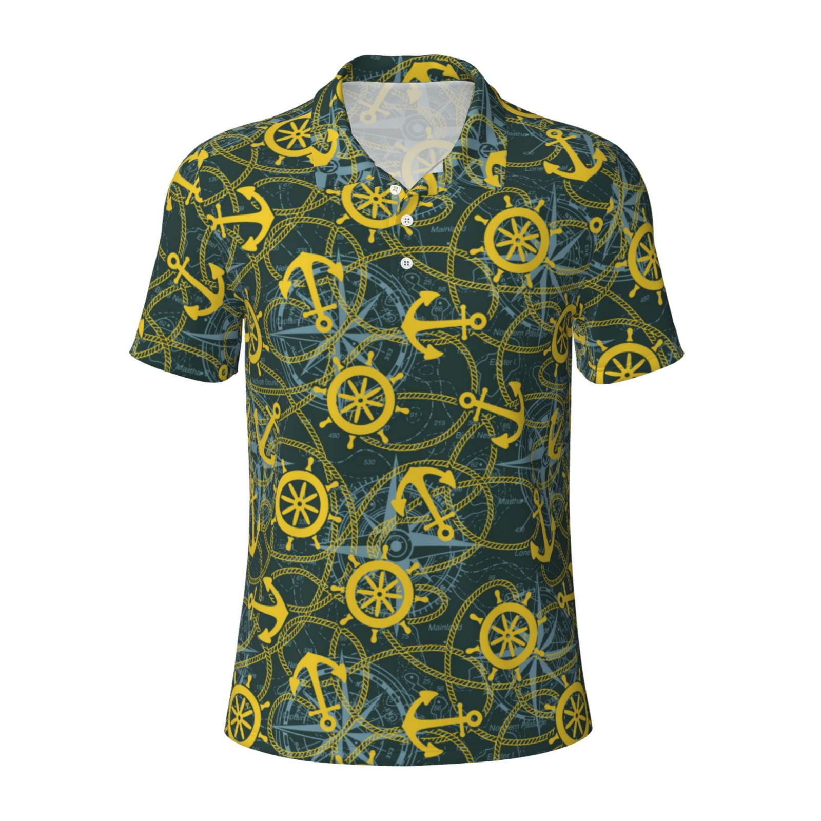 Cauagu Marine Anchors And Compass Print Men's Polo Shirts, Short-Sleeve ...