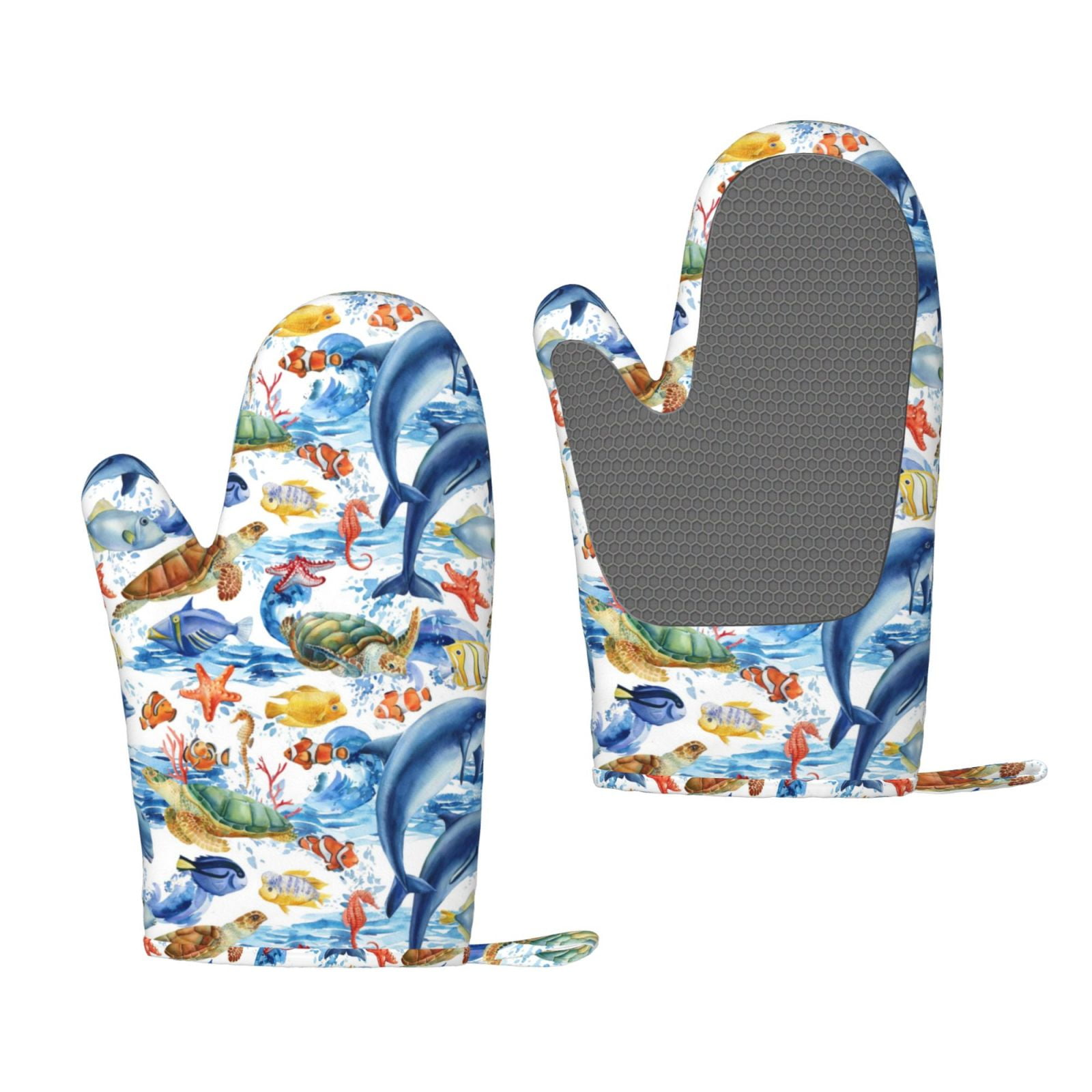 Cauagu Marine Animals Print Oven Mitts 2 Piece Set,BBQ Gloves Grilling ...