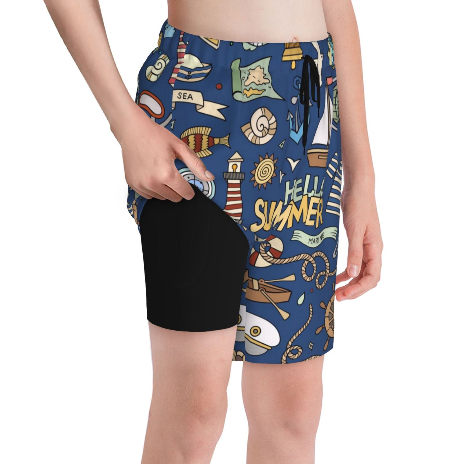 Cauagu Marine Nautical Print Swim Trunks for Men,Youth Boys Swim Shorts ...