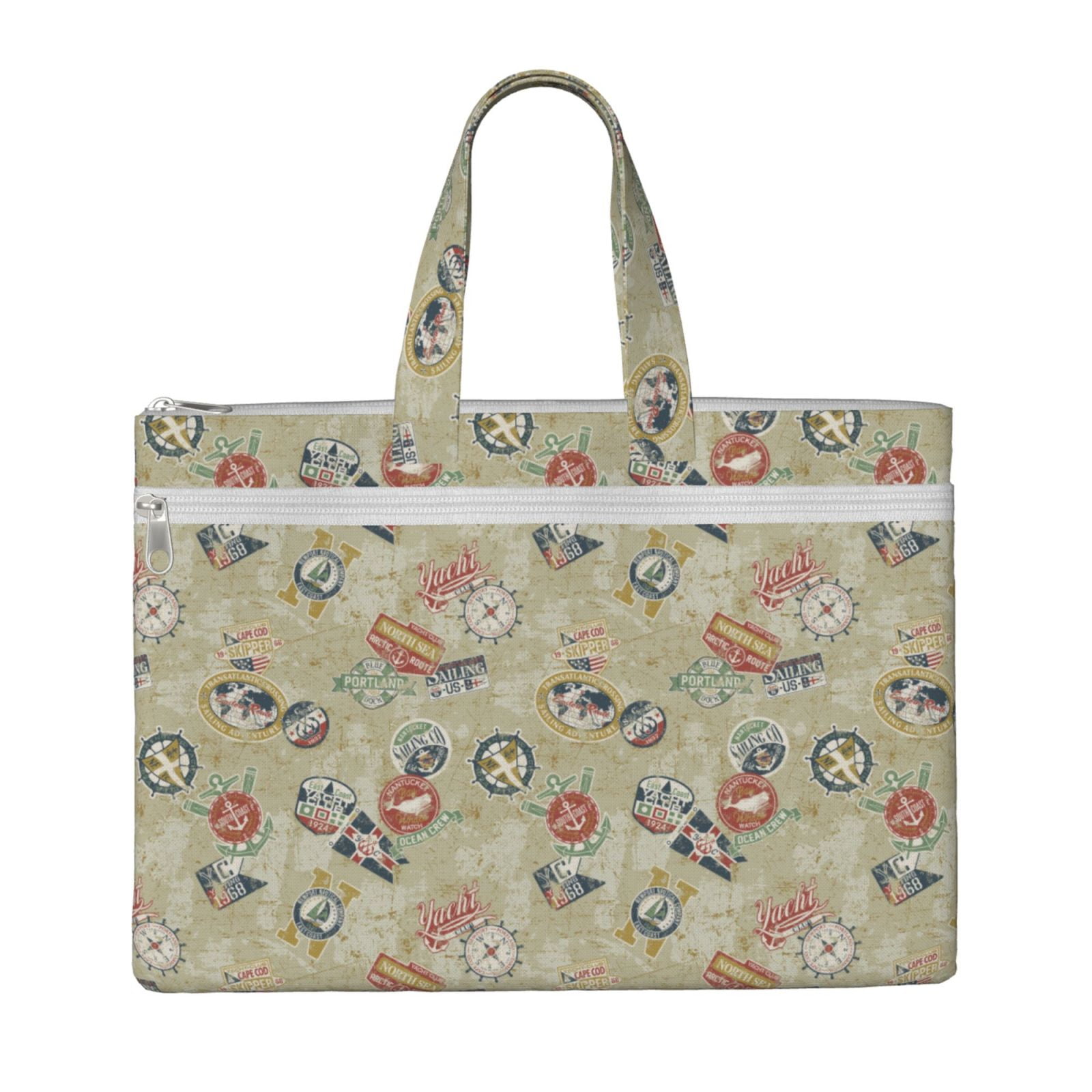 Cauagu Marine Sailing Badges Pattern Canvas Tote File Bag, Zipper Tote ...