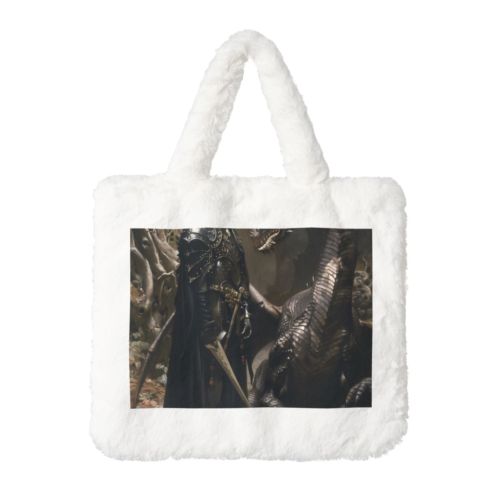 Cauagu Medieval Knight And Dragon Pattern Women's Plush Tote Bag,Soft ...
