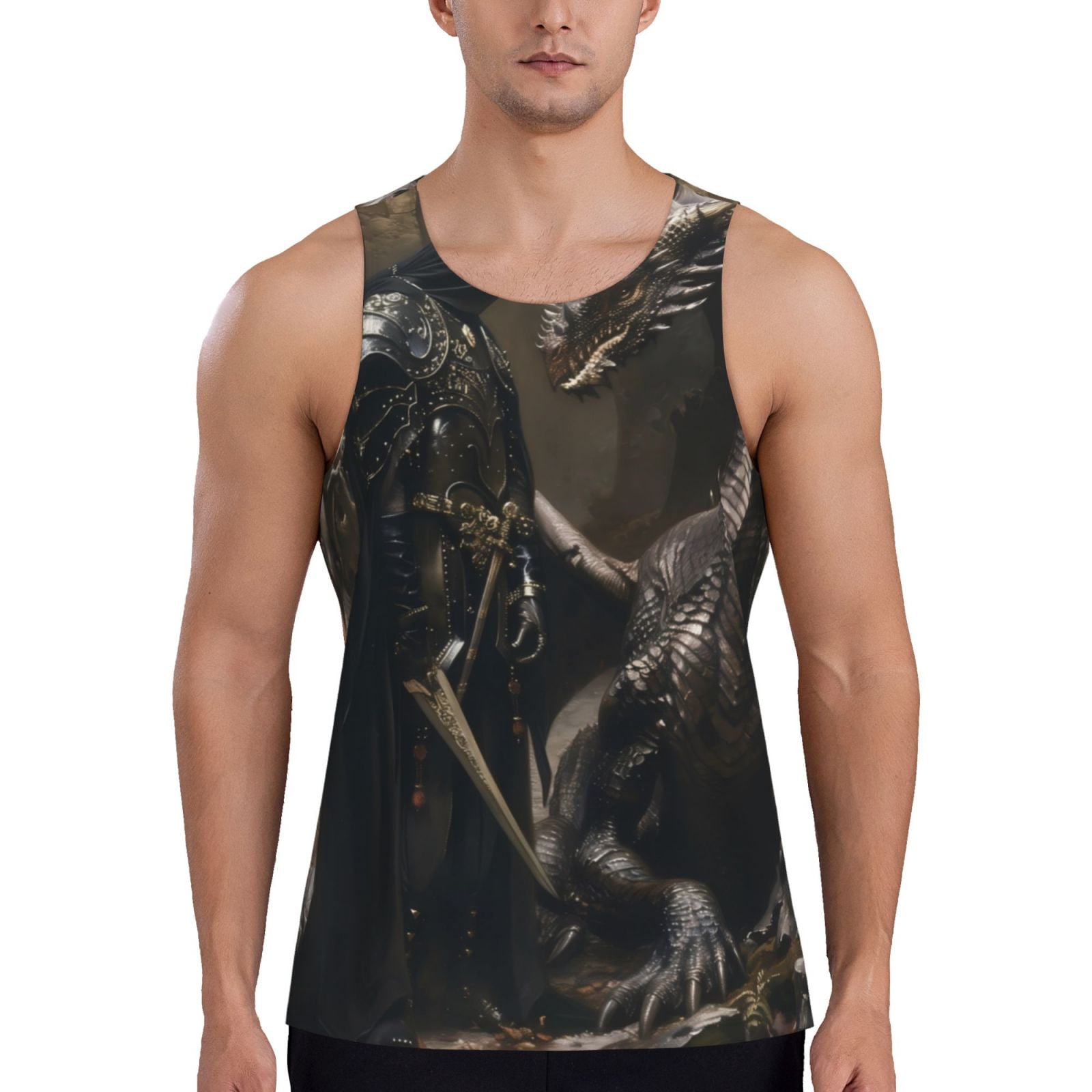 Cauagu Medieval Knight And Dragon Print Men's Sleeveless Muscle Shirts ...