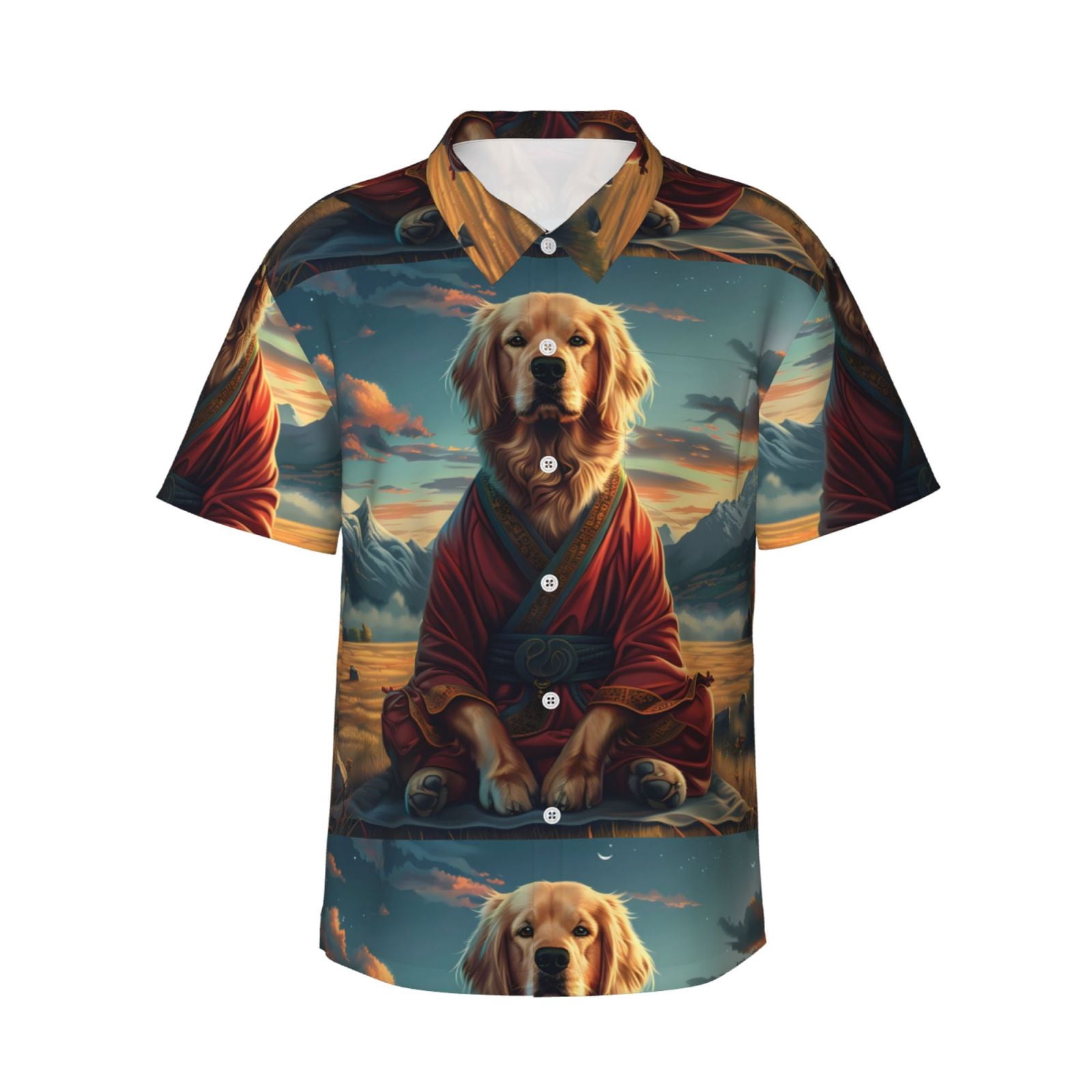 Cauagu Meditating Golden Retriever Print Hawaiian Shirt for Men,Casual ...