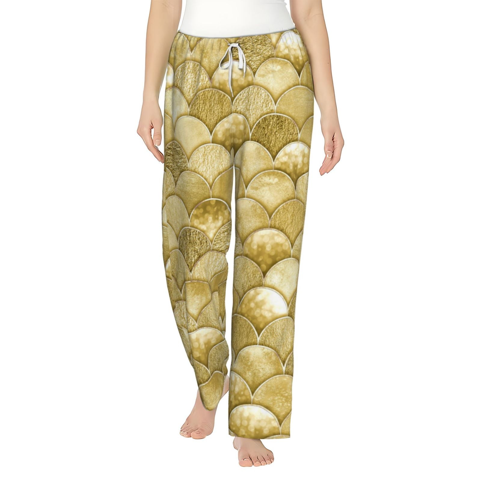 Cauagu Mermaid Fish Scale Pajama Pants for Women Loose Fit Wide Leg ...