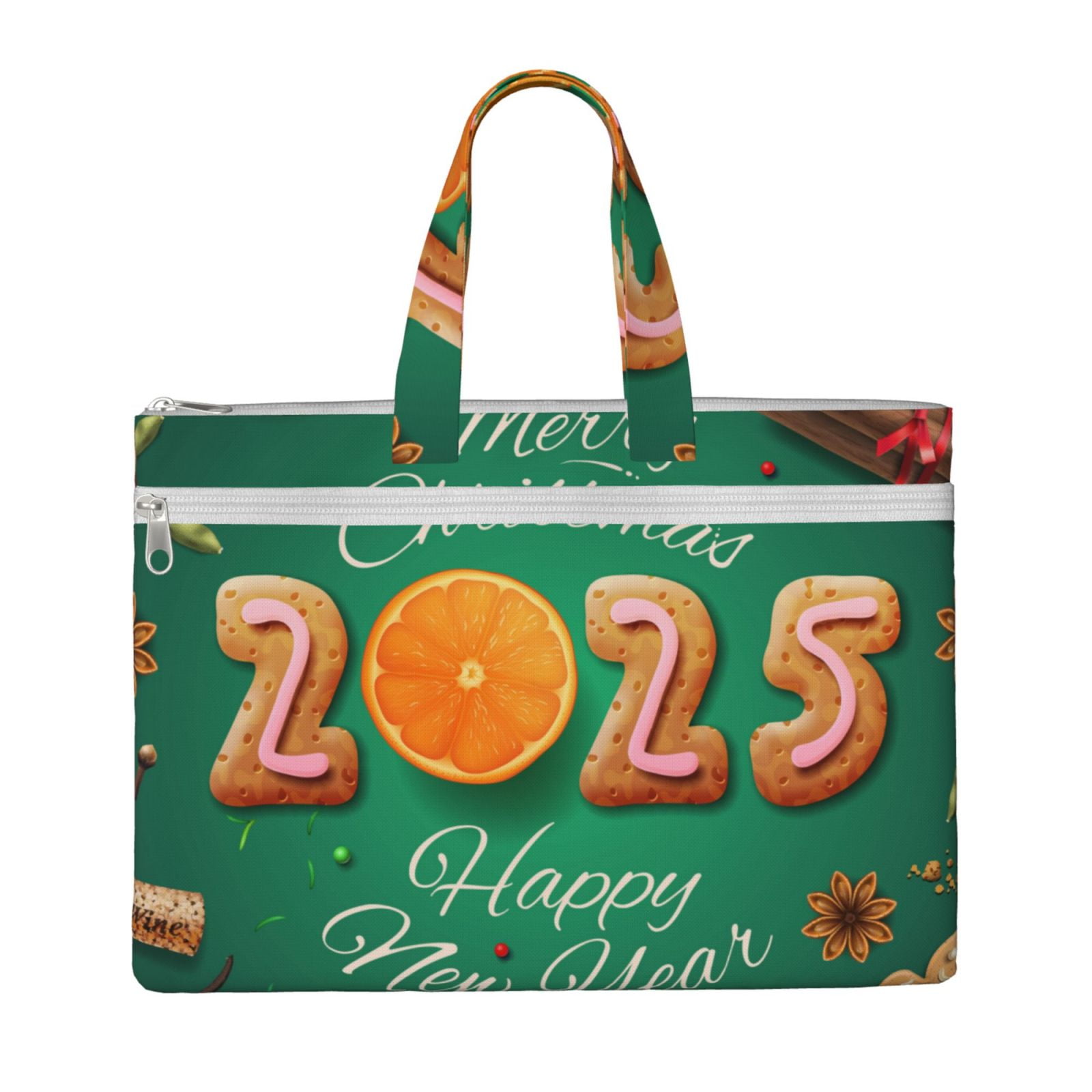 Cauagu Merry Christmas 2025 Pattern Canvas Tote File Bag, Zipper Tote ...
