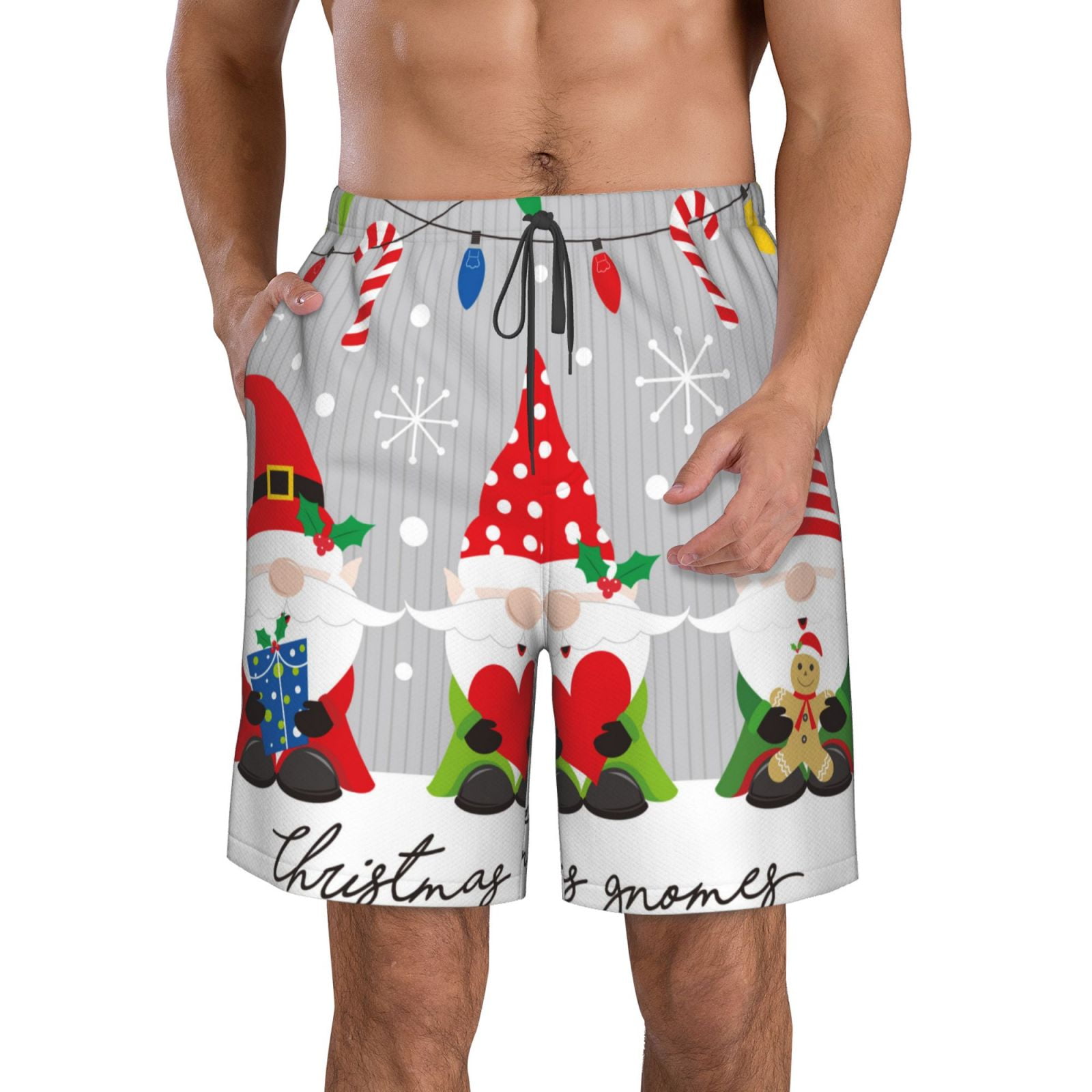 Cauagu Merry Christmas Gnome1 Print Men's Swim Trunks,Hawaiian Bathing ...