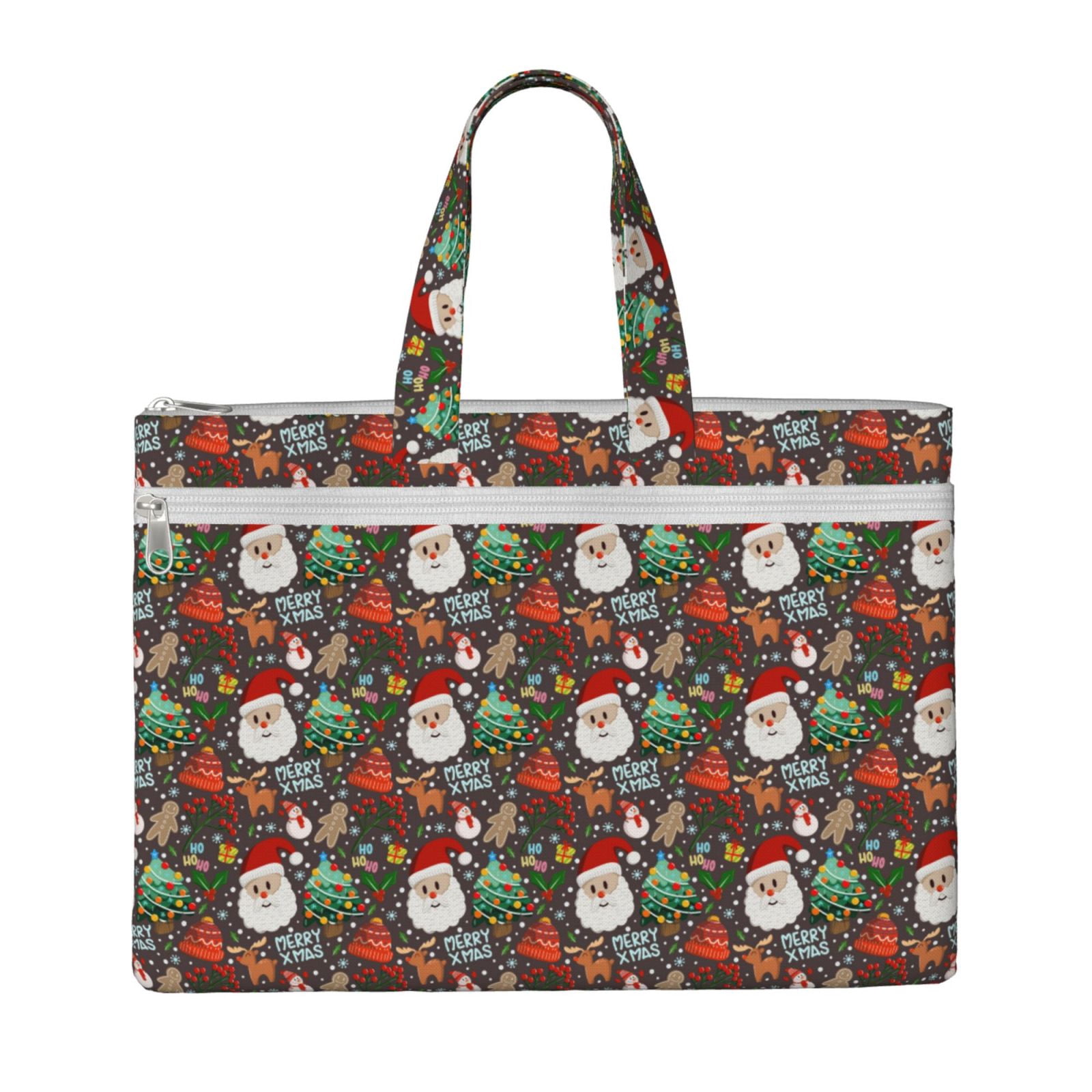Cauagu Merry Christmas Pattern Canvas Tote File Bag, Zipper Tote Bag ...