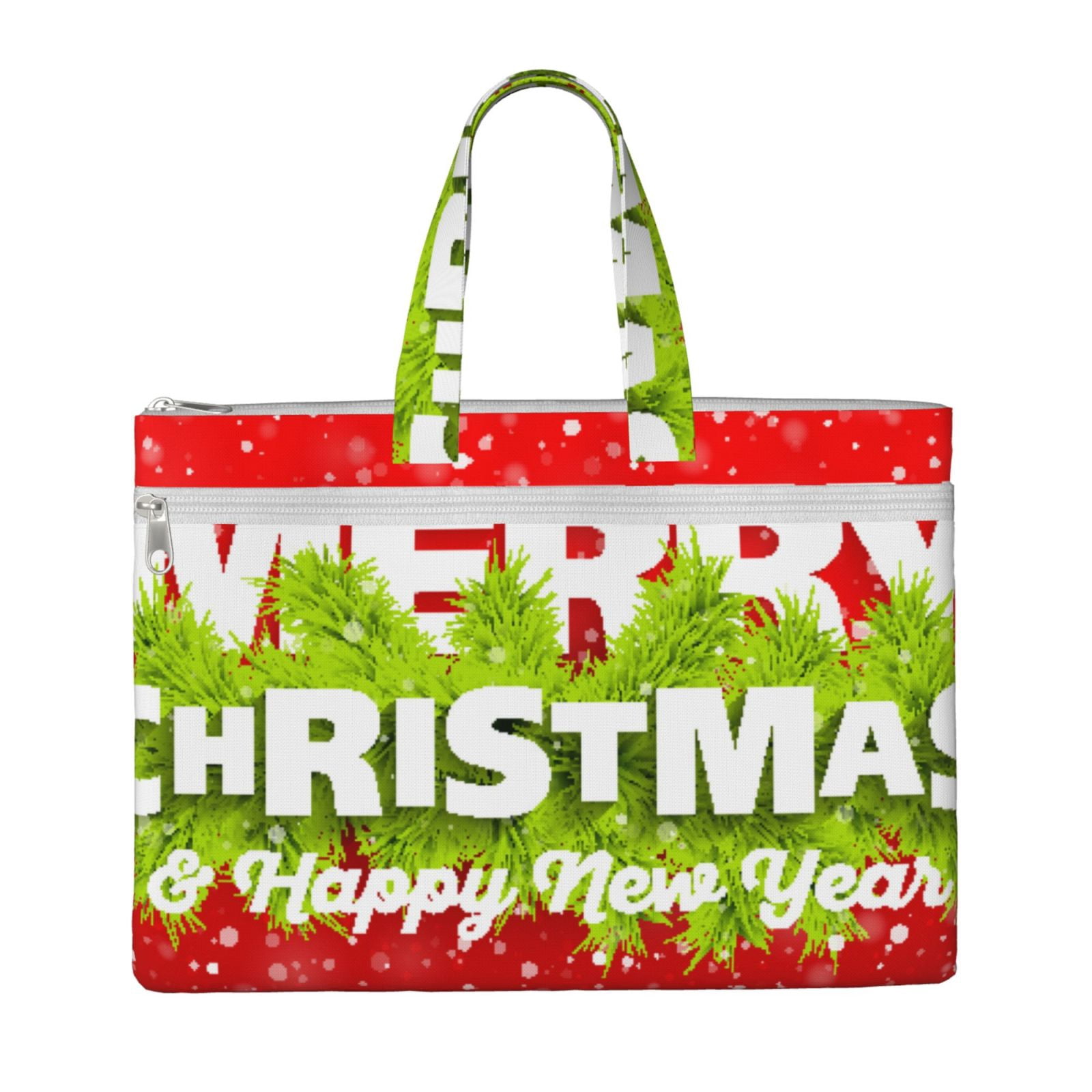 Cauagu Merry Christmas Pattern Canvas Tote File Bag, Zipper Tote Bag ...