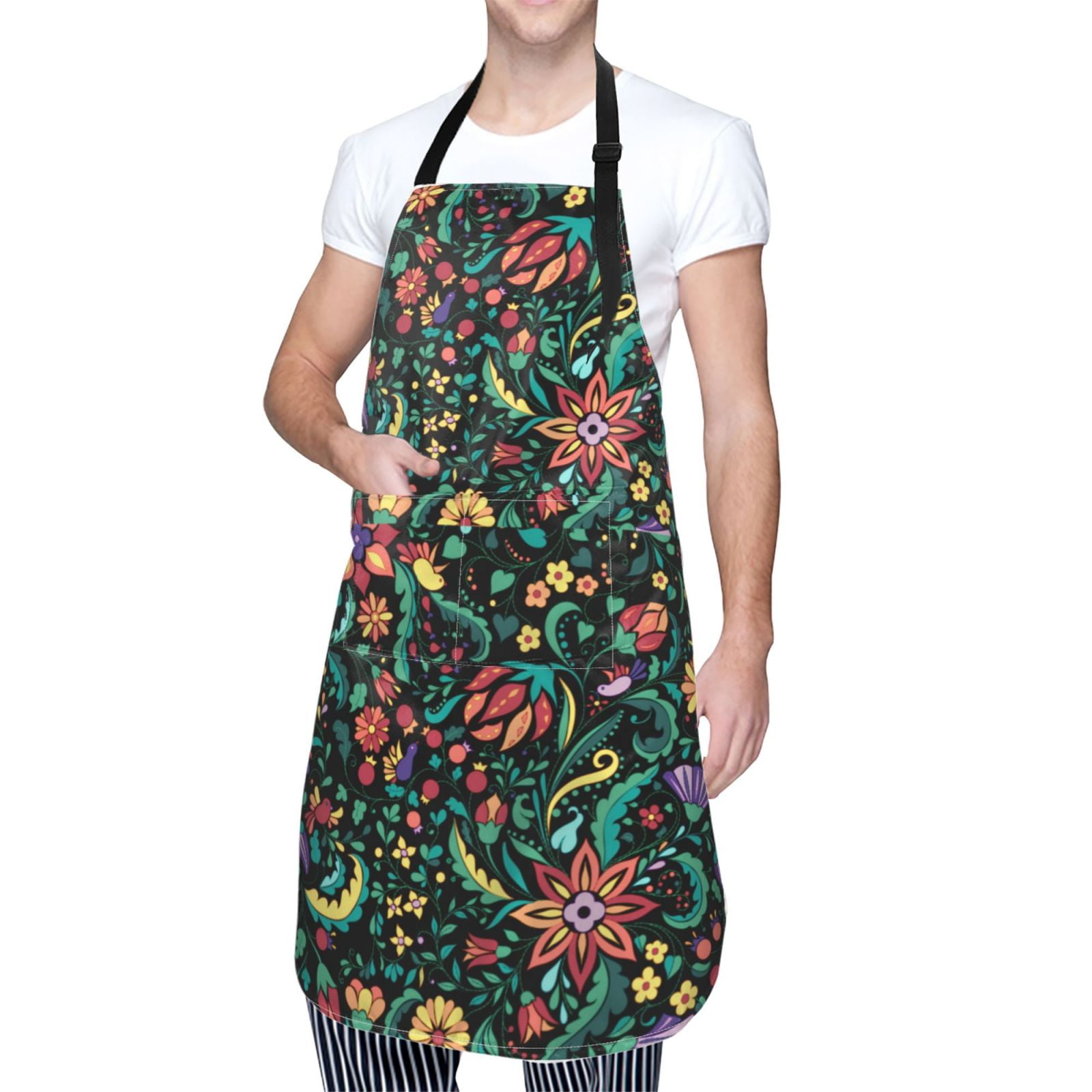 Cauagu Mexican Flower 1 Aprons with Pockets,Waterproof Apron for Women ...