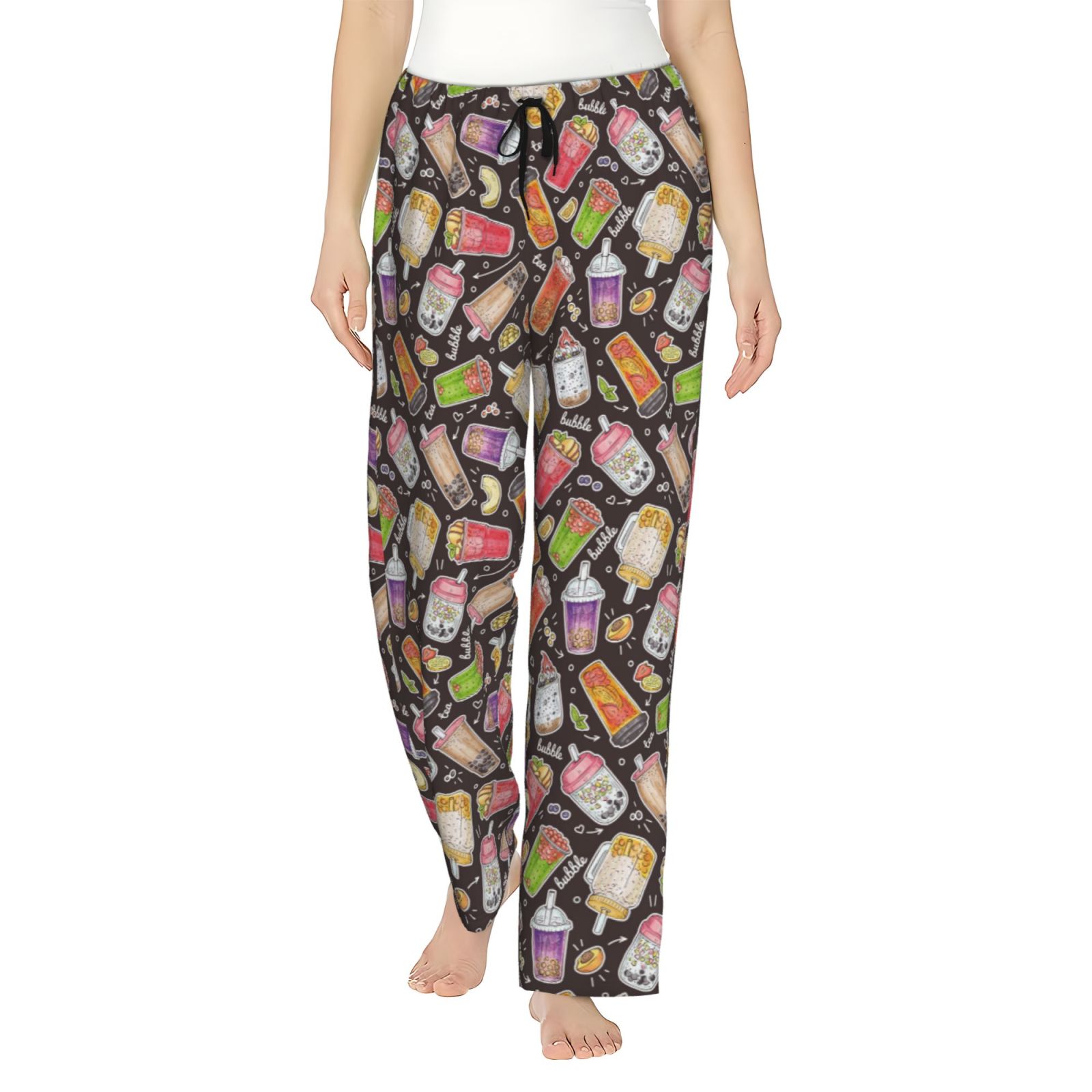 Cauagu Milk Tea Pajama Pants for Women Loose Fit Wide Leg Trouser Pants ...