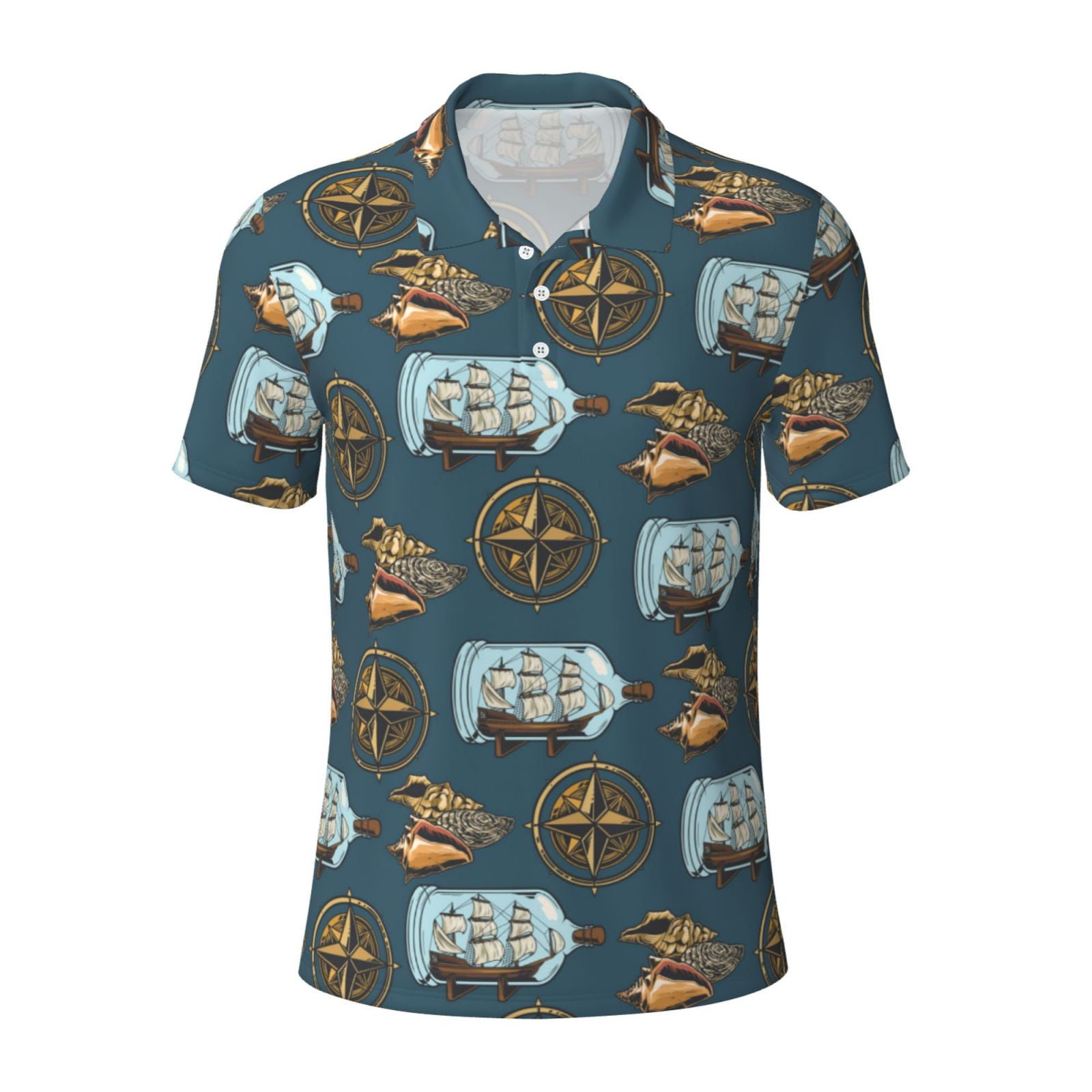 Cauagu Miniature Ship In Bottle Print Men's Polo Shirts, Short-Sleeve ...