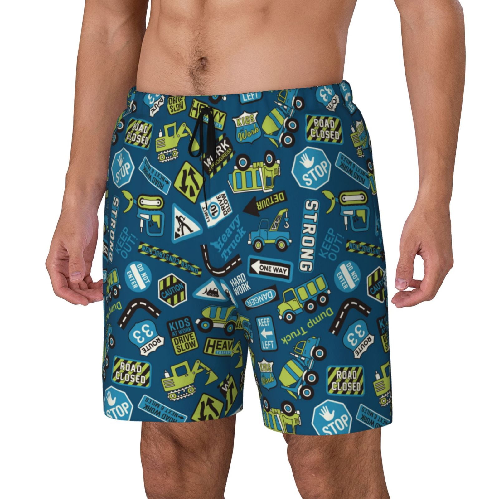 Cauagu Modern Excavator Print Mens Swim Trunks Quick Dry Board Shorts ...