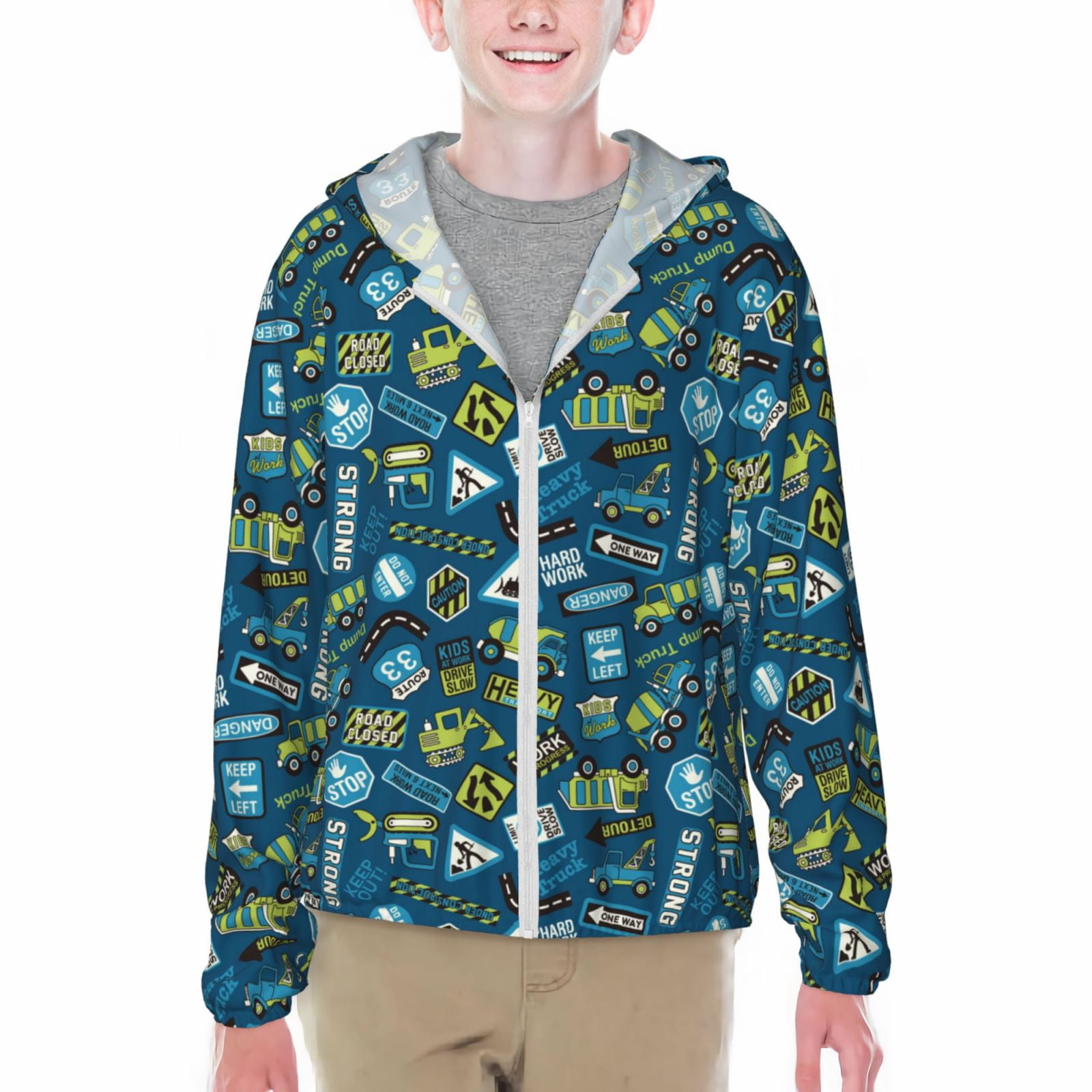 Cauagu Modern Excavator Print Sun Protection Jacket for Teen,Full ...