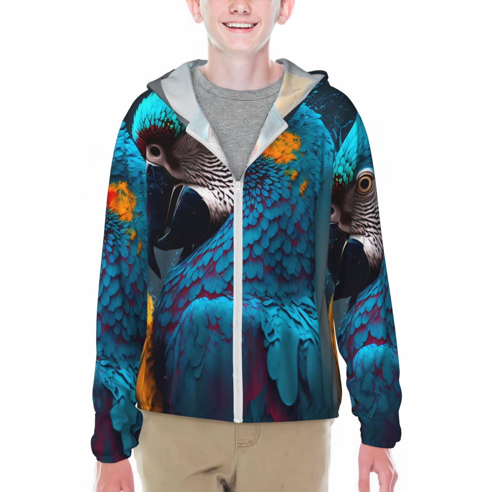 Cauagu Modern Style Blue Parrot Print Sun Protection Jacket for Teen ...