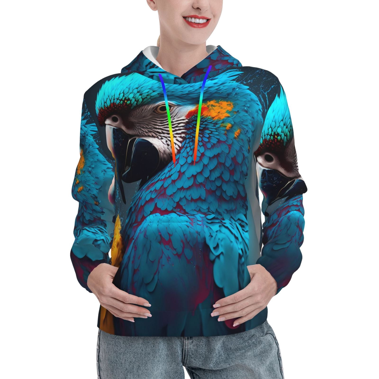 Cauagu Modern Style Blue Parrot for Women's Hooded Sweatshirts Pullover ...