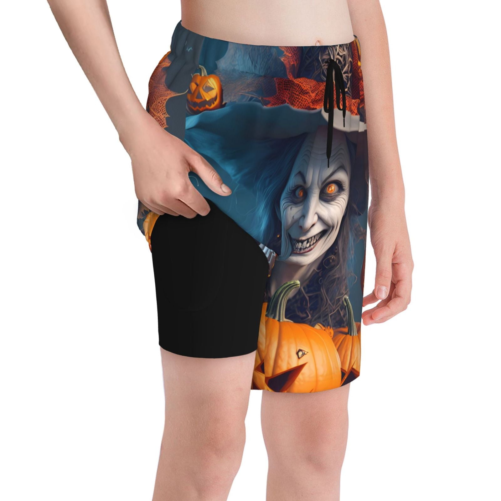Cauagu Modern Style Pumpkin Witch Print Swim Trunks for Men,Youth Boys ...