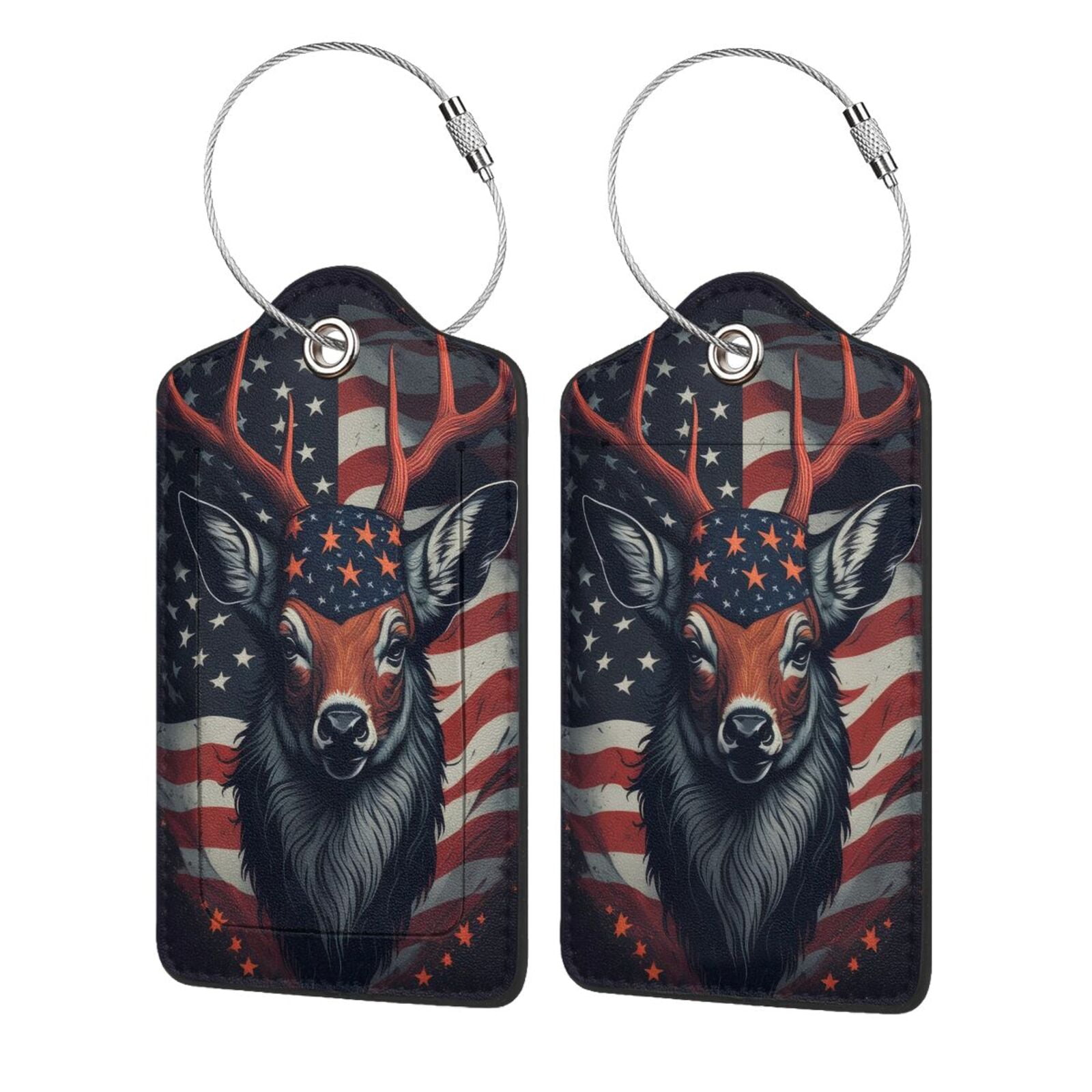 Cauagu Modern USA Deer Head Pattern Luggage Tags,Leather Luggage Tags ...