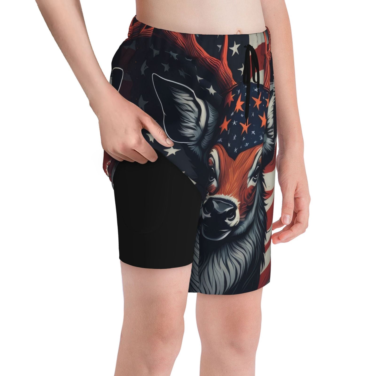 Cauagu Modern USA Deer Head Print Swim Trunks for Men,Youth Boys Swim ...