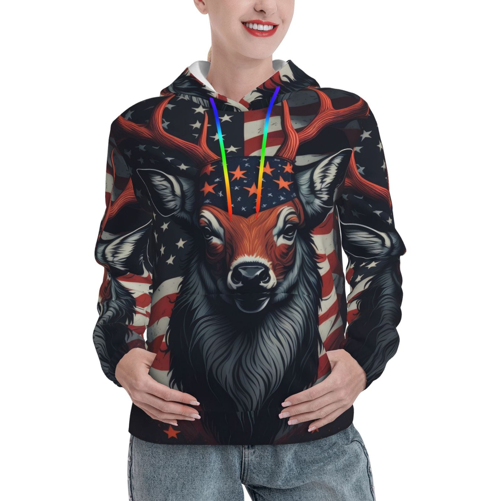 Cauagu Modern USA Deer Head for Women's Hooded Sweatshirts Pullover ...
