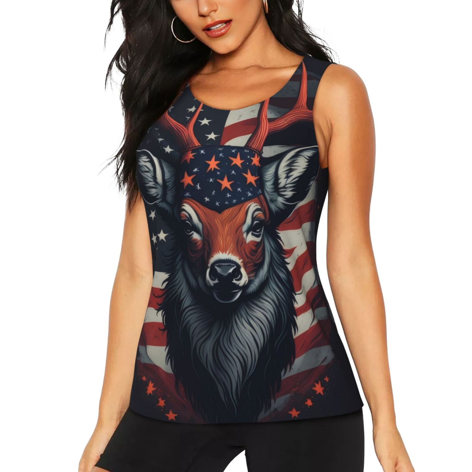 Cauagu Modern USA Deer Head for Women's Workout Tank Tops Sleeveless ...