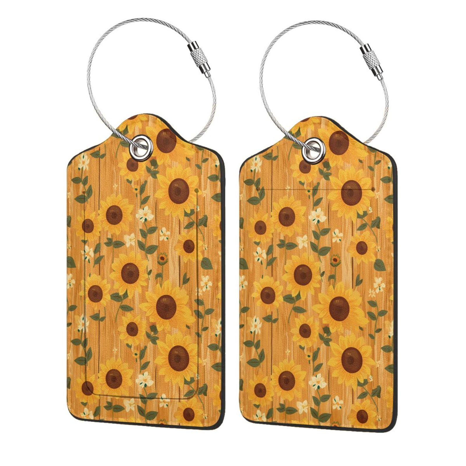 Cauagu Modern Wood Grain Sunflower Pattern Luggage Tags,Leather Luggage ...