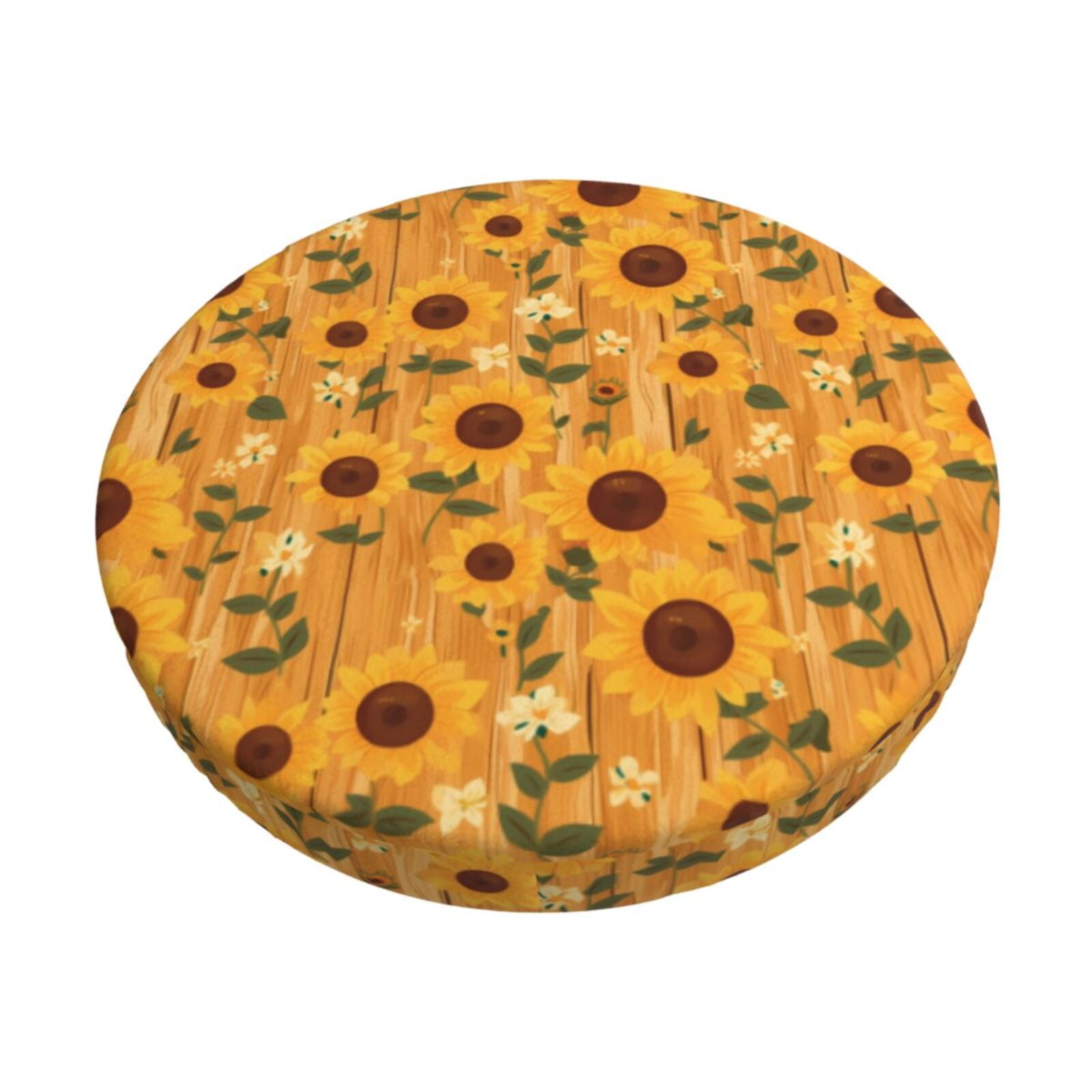 Cauagu Modern Wood Grain Sunflower Print Round Stool Covers,Seat ...