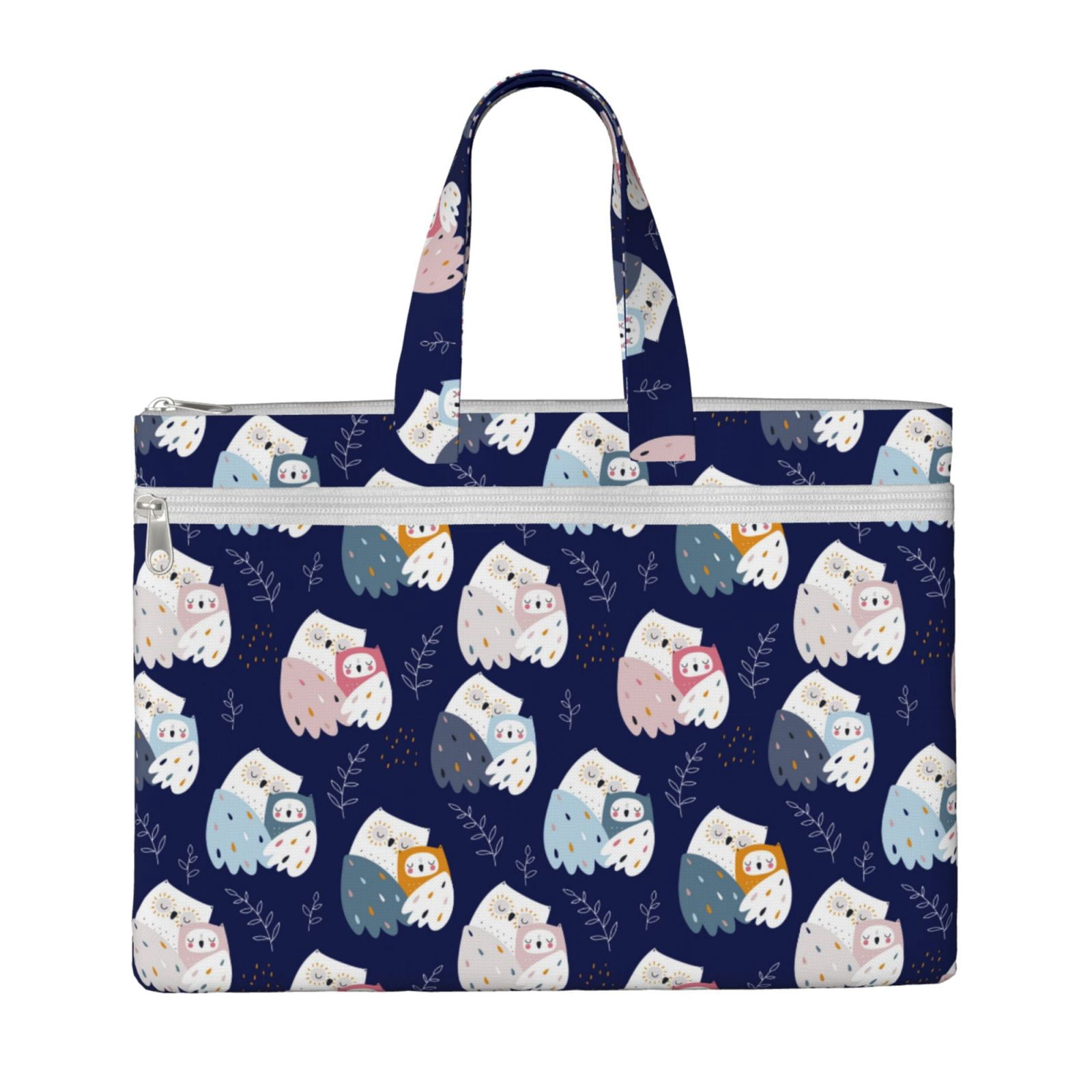 Cauagu Mom And Baby Owls Pattern Canvas Tote File Bag, Zipper Tote Bag ...