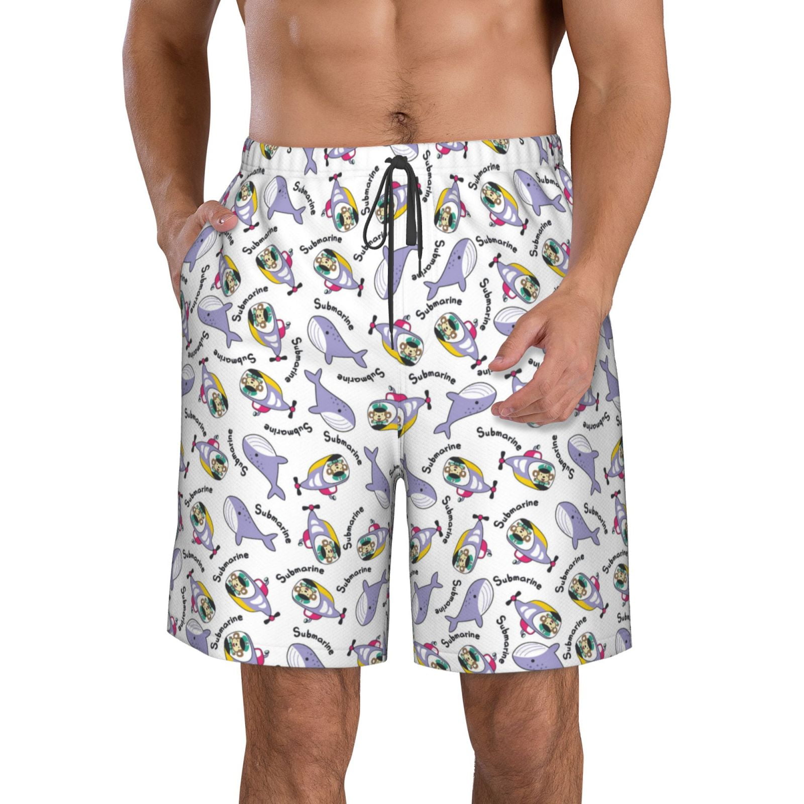 Cauagu Monkey Submarine Captain Print Men's Swim Trunks,Hawaiian ...